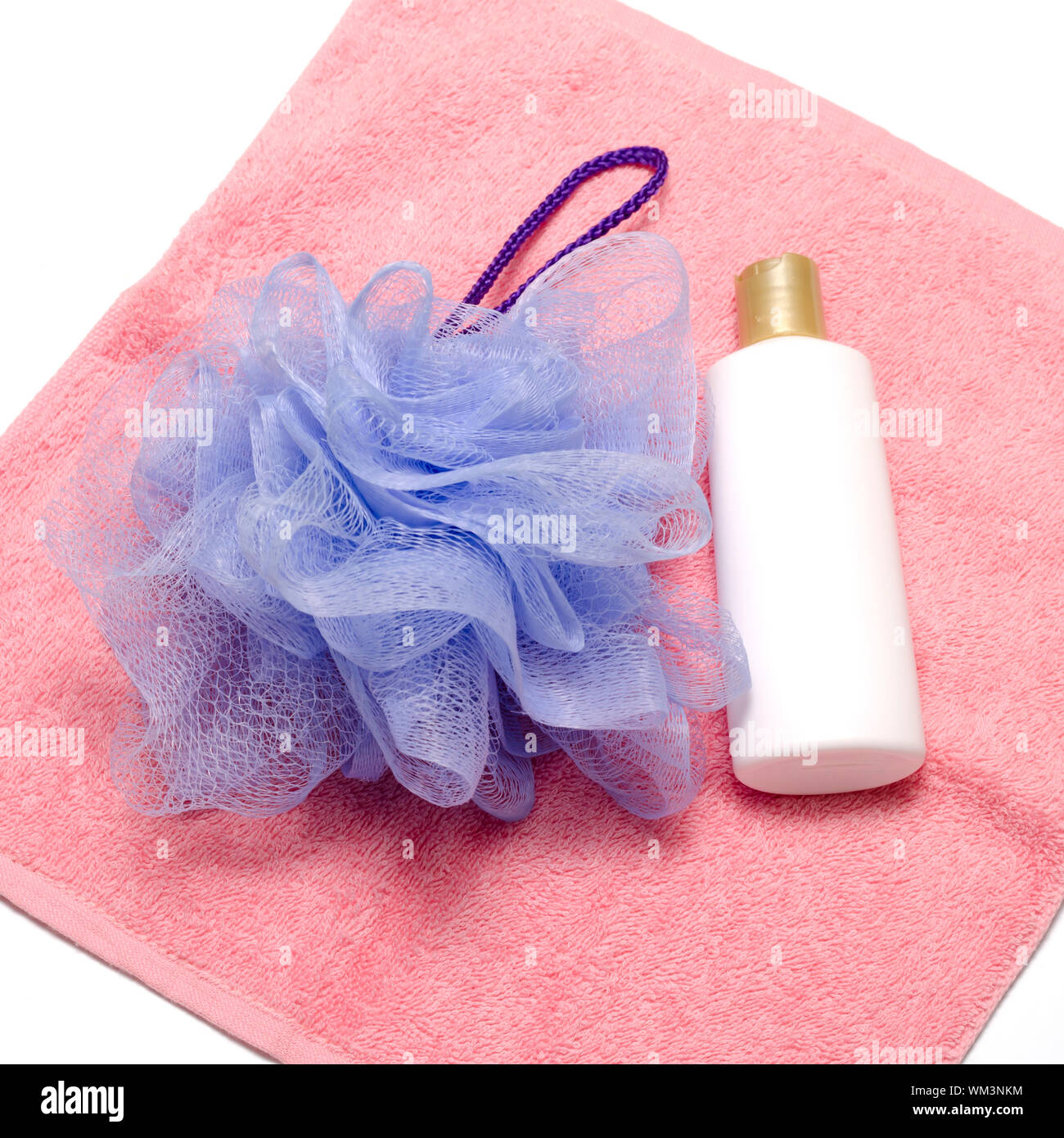 bath puff liquid soap and towel Stock Photo - Alamy