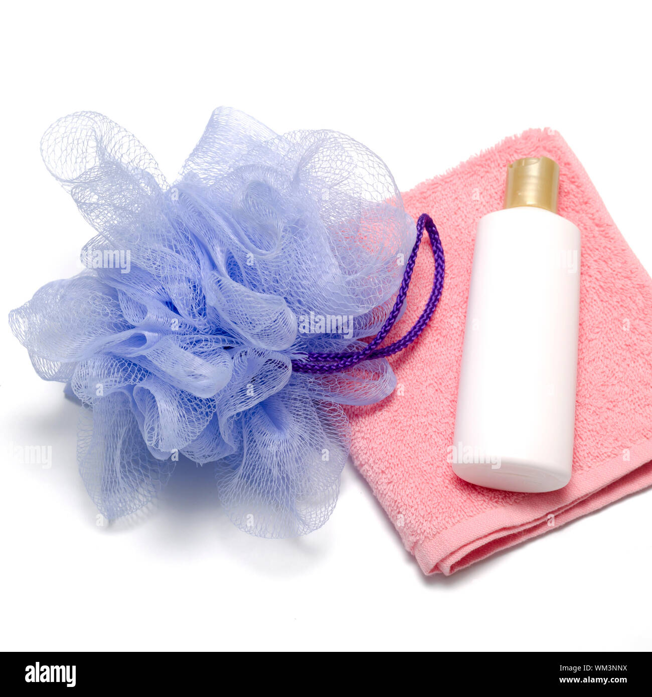bath puff liquid soap and towel Stock Photo - Alamy