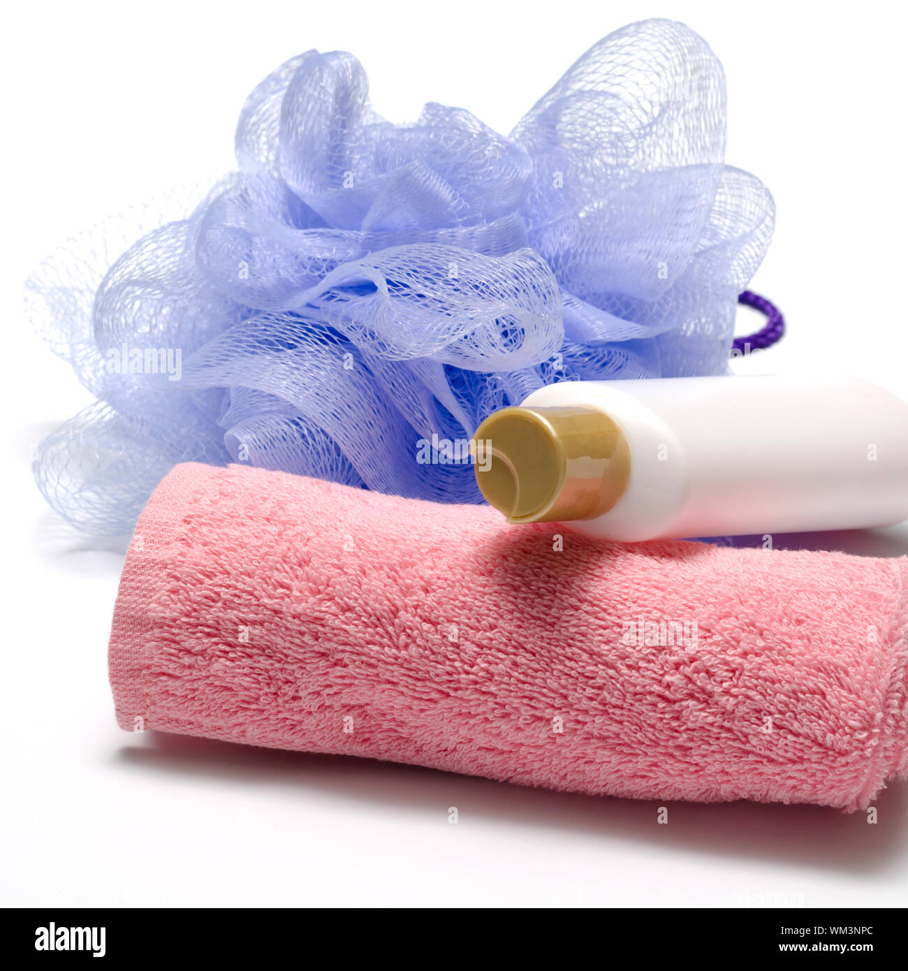 bath puff liquid soap and towel Stock Photo - Alamy