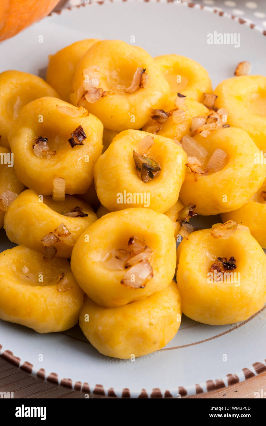 polish noodles ( kluski slaskie ) with potatoe and pumpkin Stock Photo ...