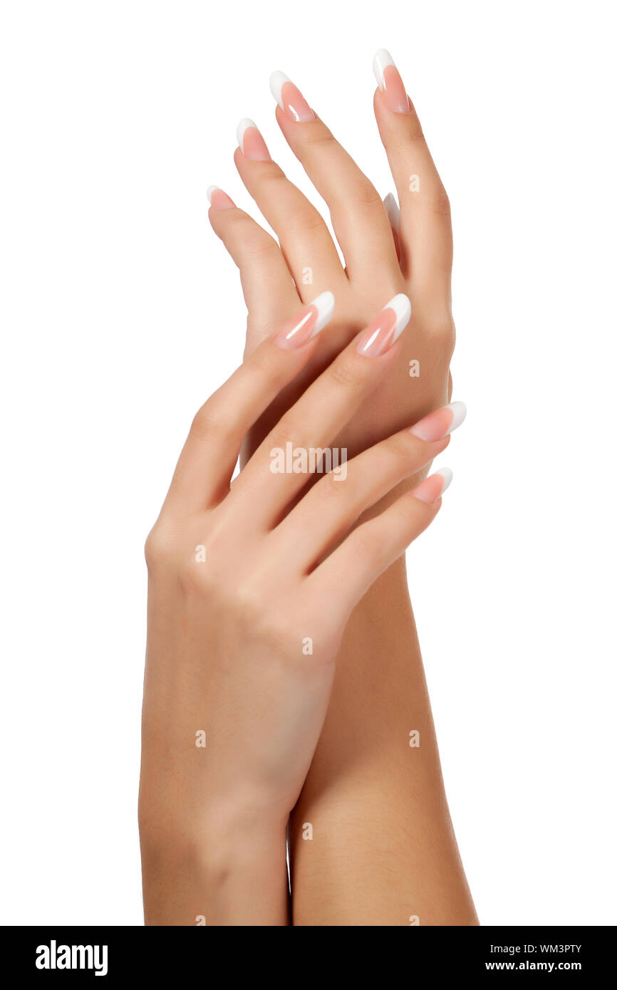 Female hands on white background Stock Photo - Alamy