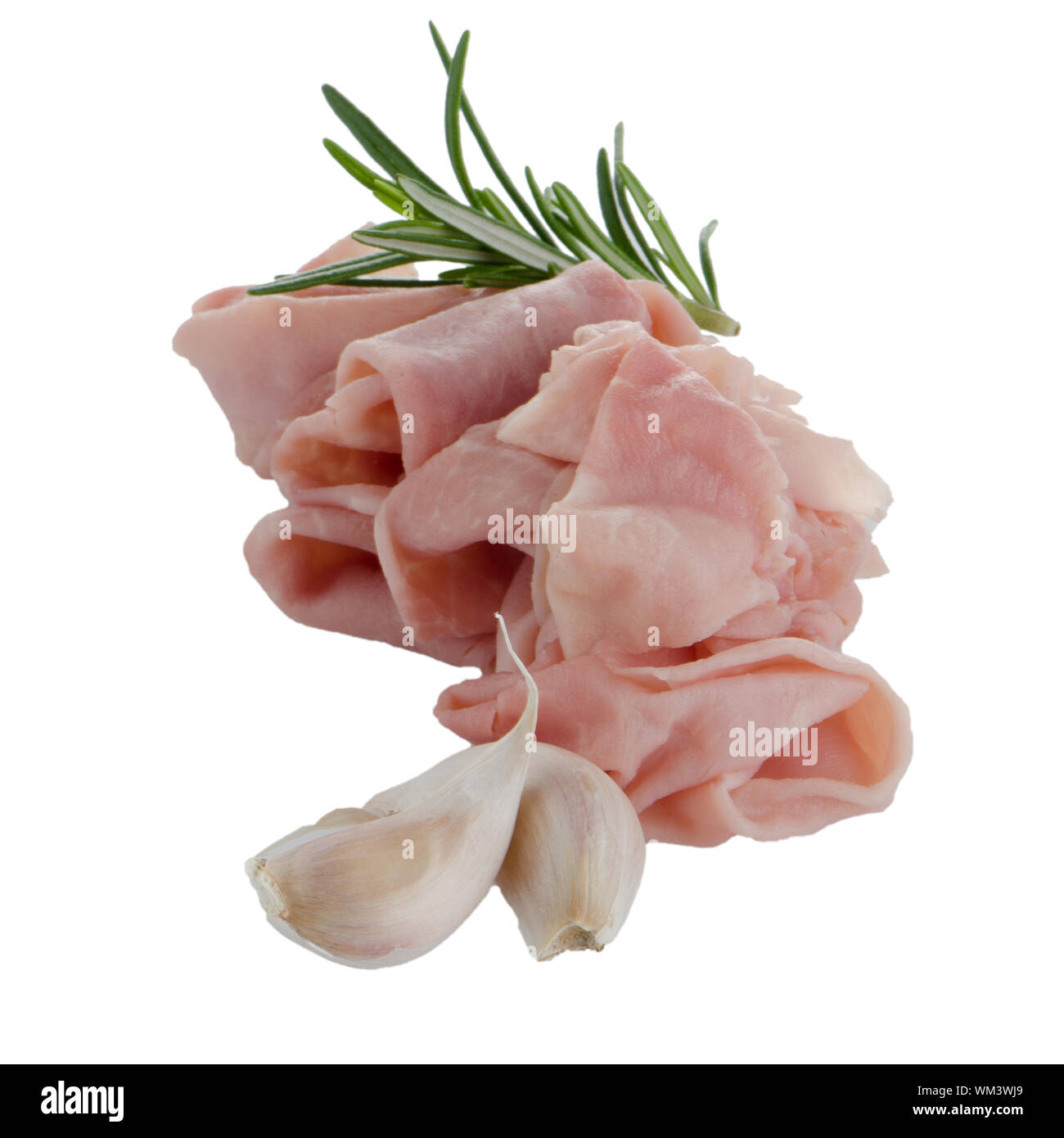 fresh shaved ham on a white background Stock Photo - Alamy
