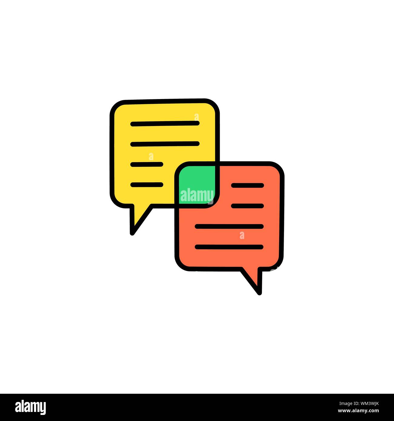 two Speech bubbles simple outline colorful icon isolated on white Stock ...