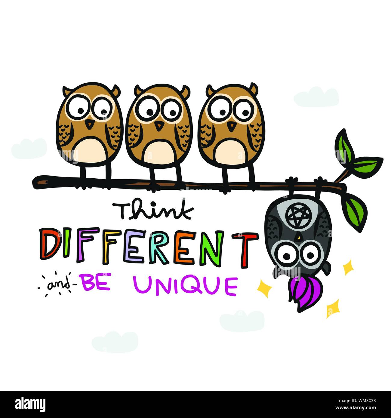 Punk owl think different and be unique cartoon doodle vector ...