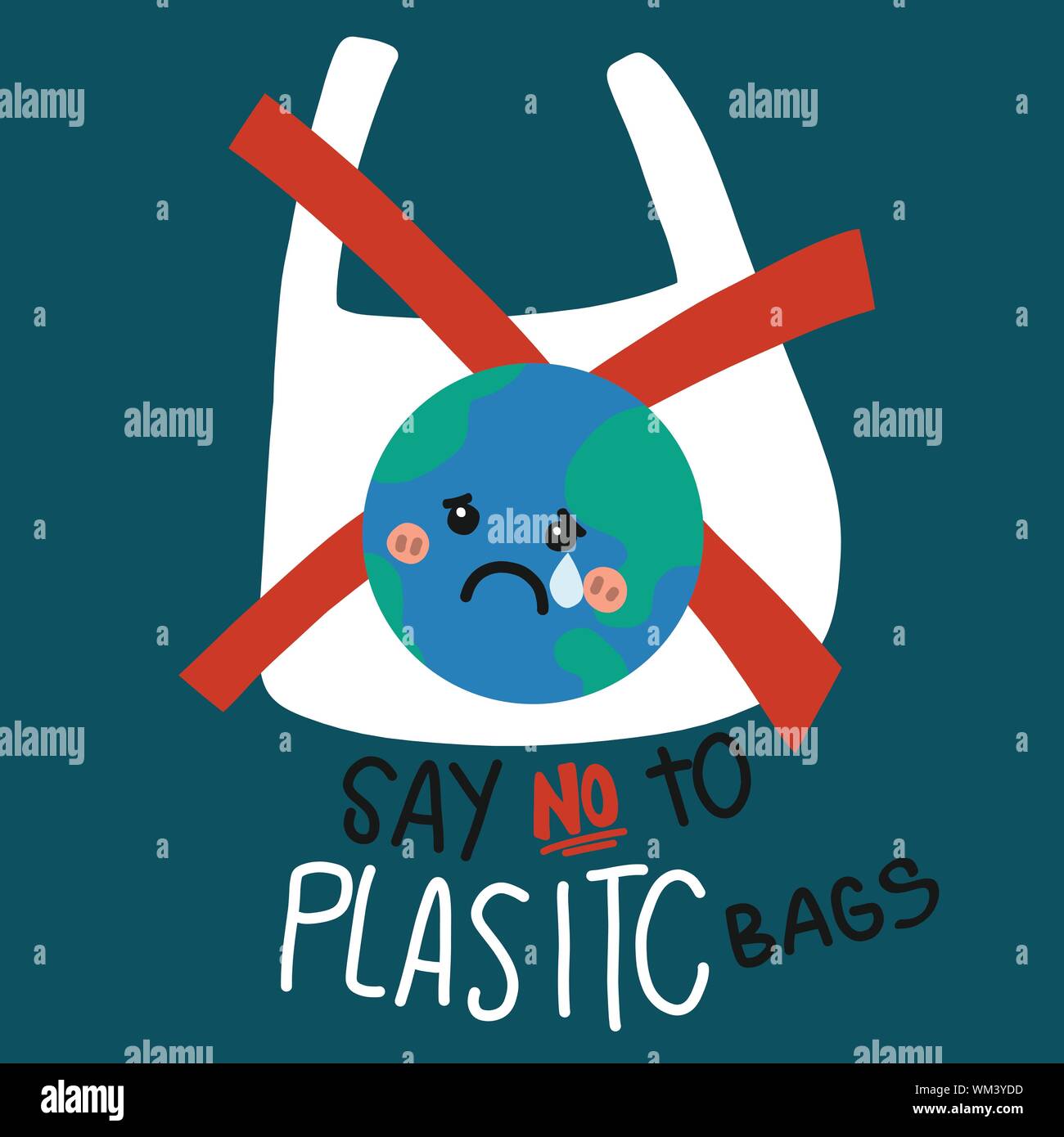 Say no to plastic bags sad earth cartoon vector illustration Stock ...