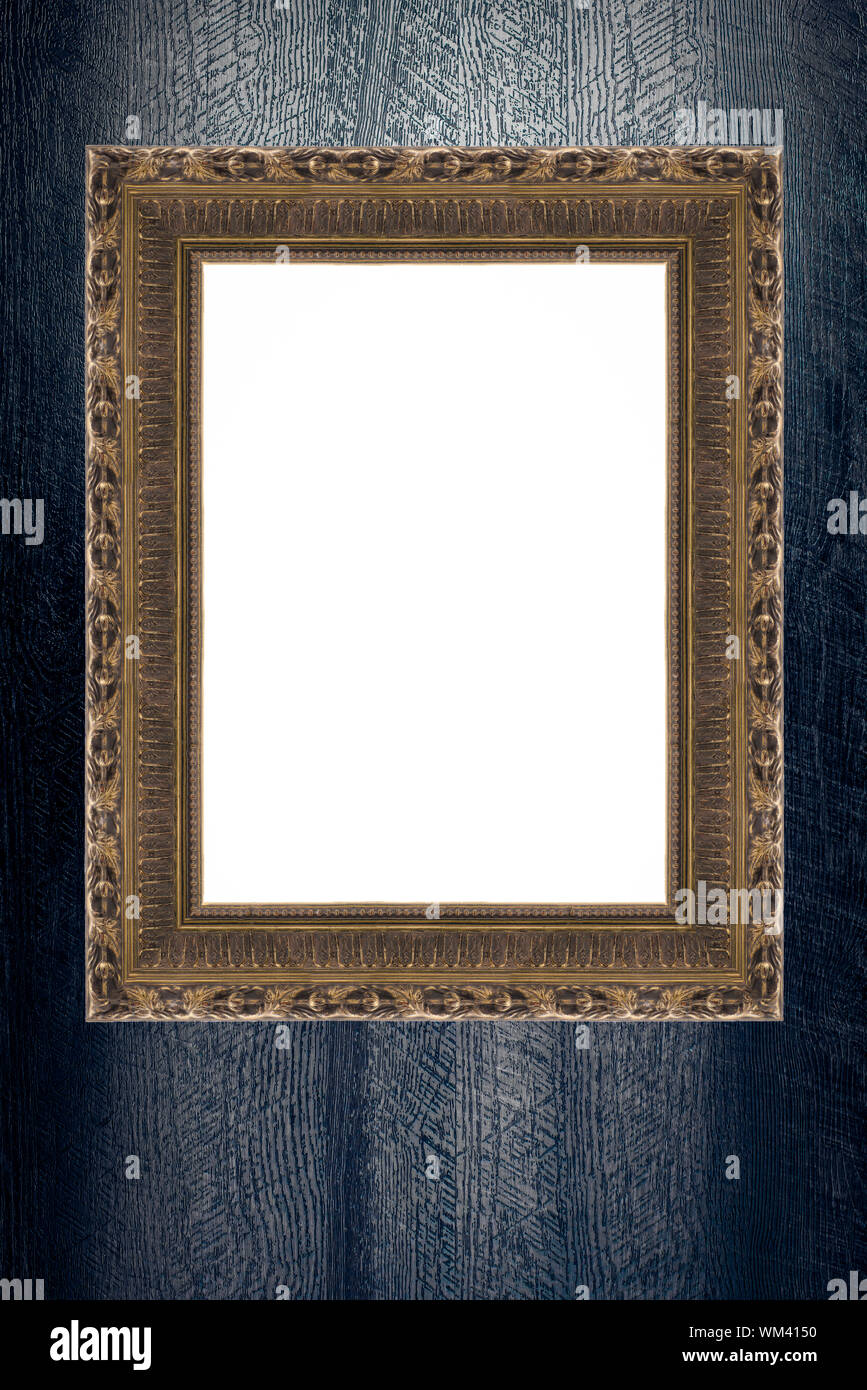 Old picture frame on vintage wood wall Stock Photo - Alamy