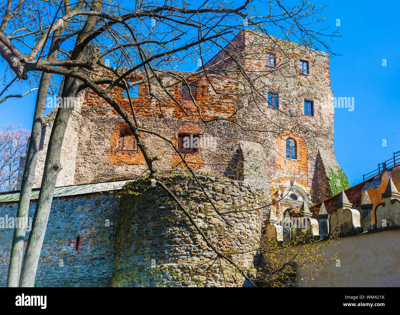 Grodno Castle: fragment of time-ruined brick building over the stone ...