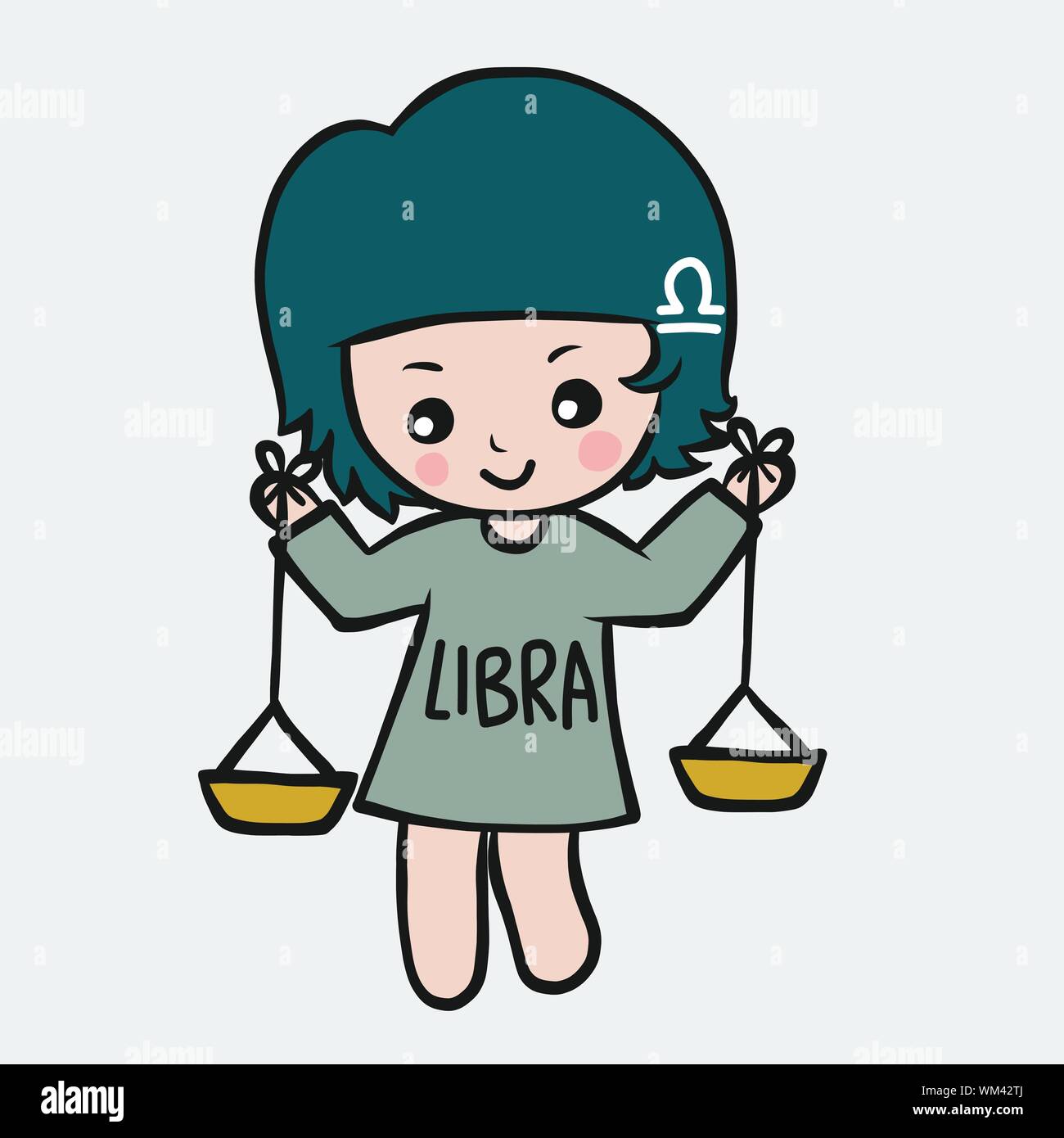 Libra girl horoscope cartoon vector illustration doodle style Stock ...