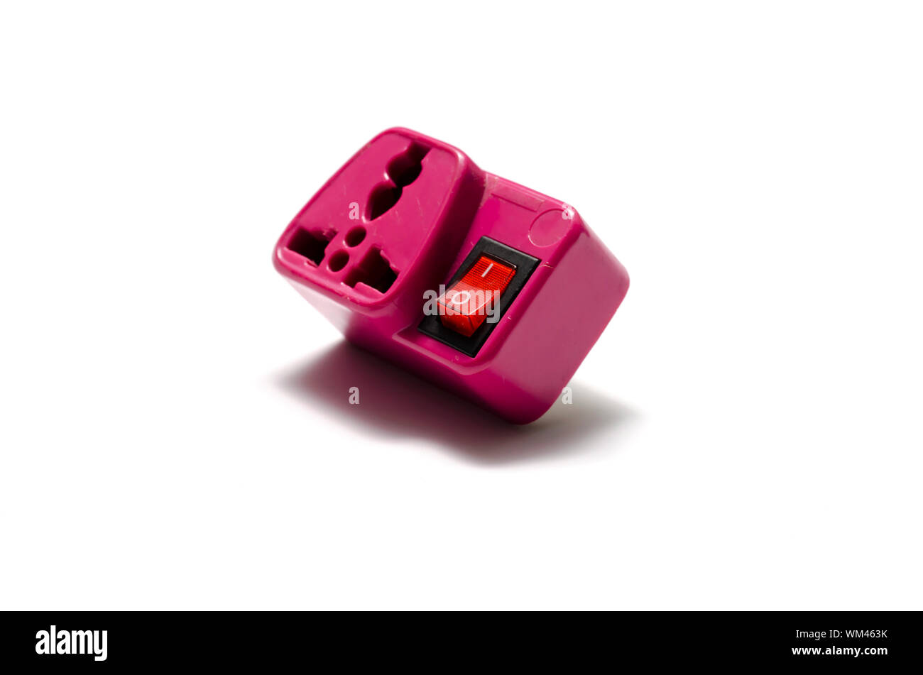 pink adapter plug on a white background Stock Photo - Alamy
