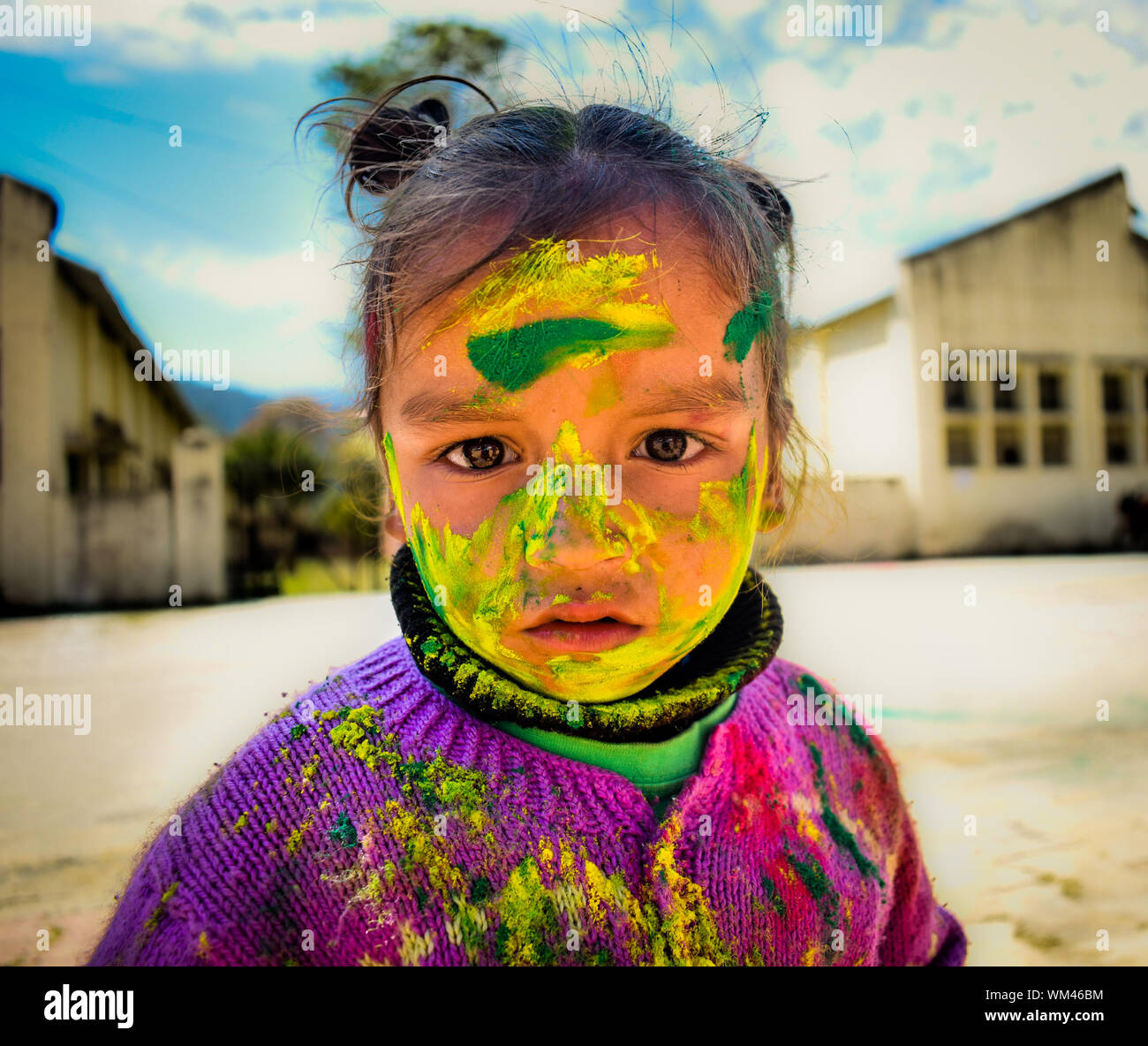 Portrait Of Girl Covered With Powder Paint Stock Photo - Alamy