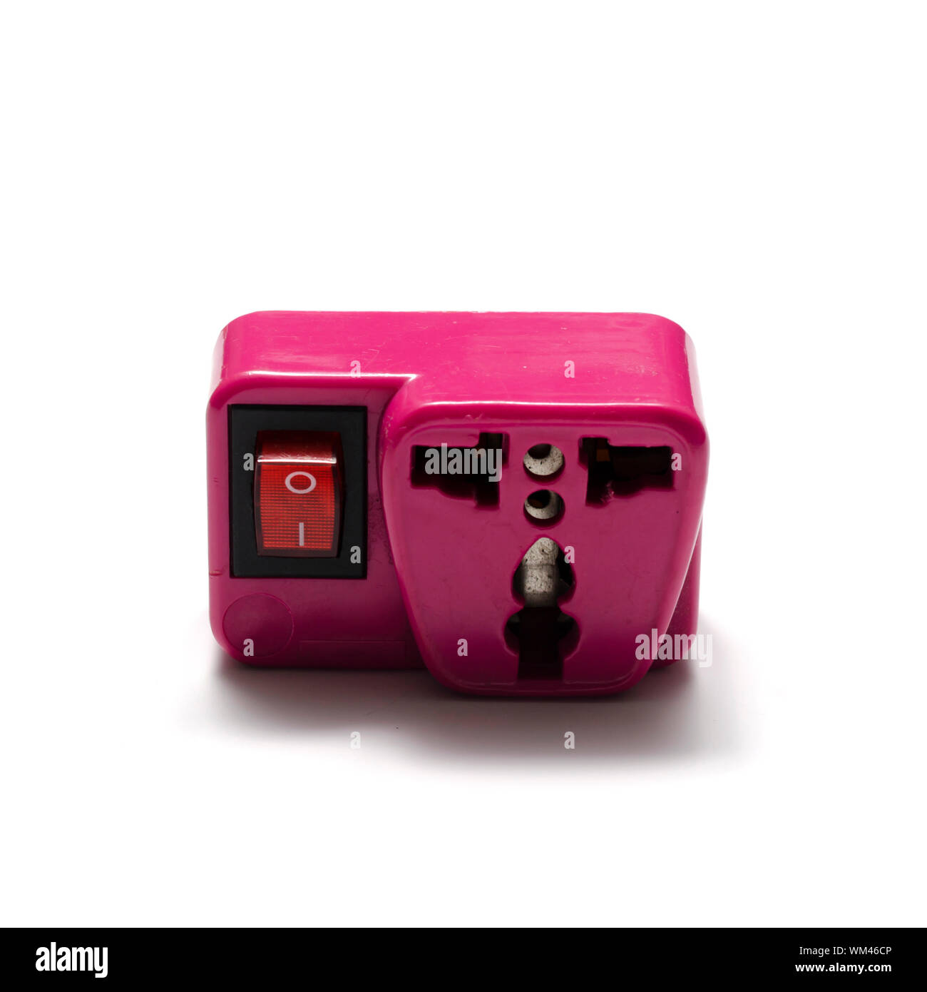 pink adapter plug on a white background Stock Photo - Alamy