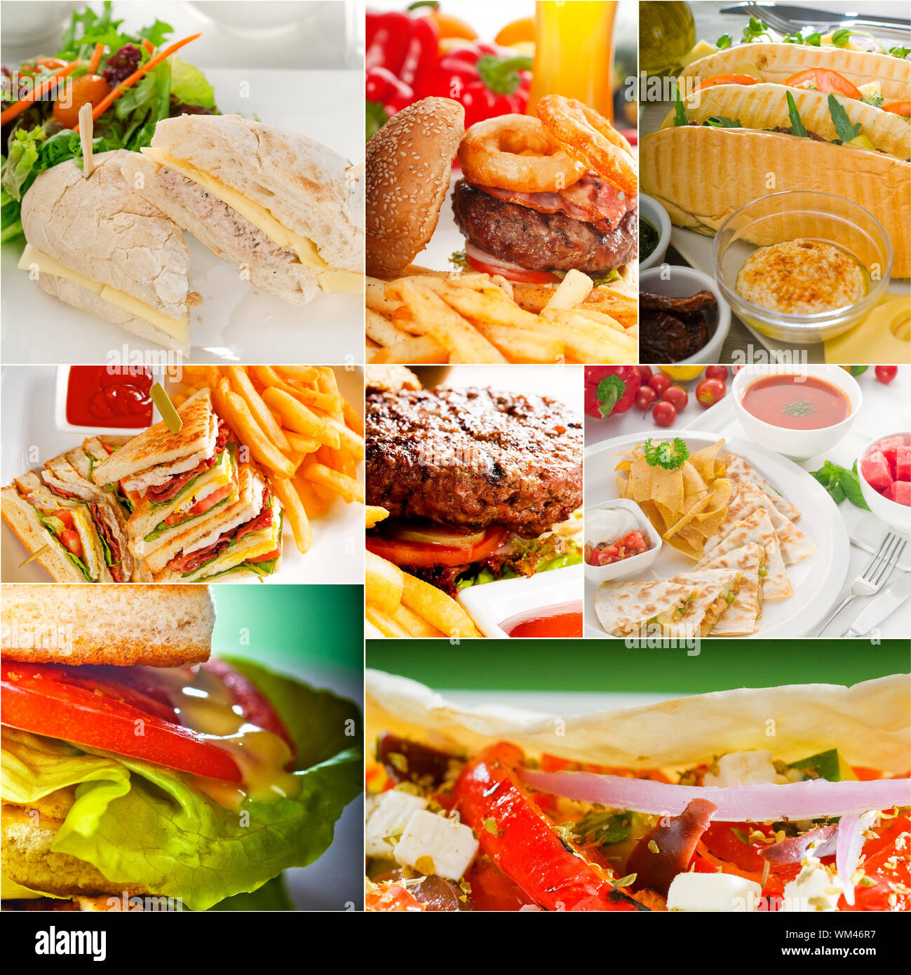 burgers and sandwiches collection on a collage nested square canvas ...