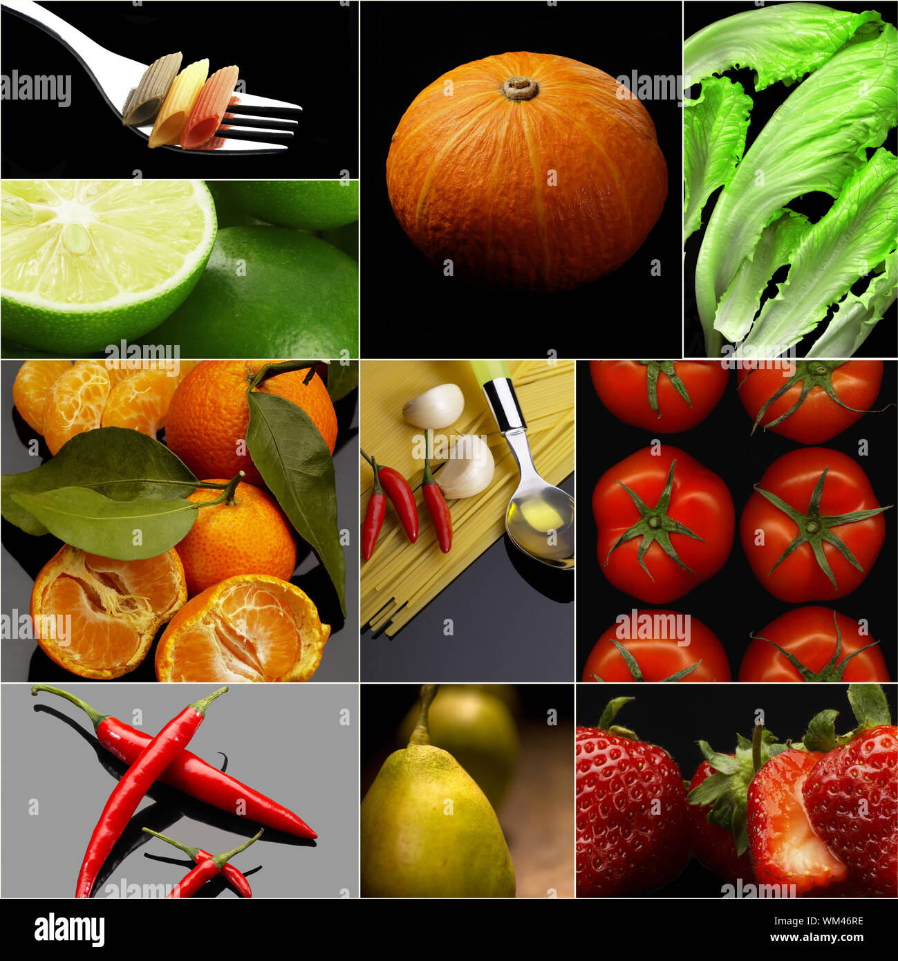 Organic Vegetarian Vegan dietetic food collage dark mood Stock Photo ...