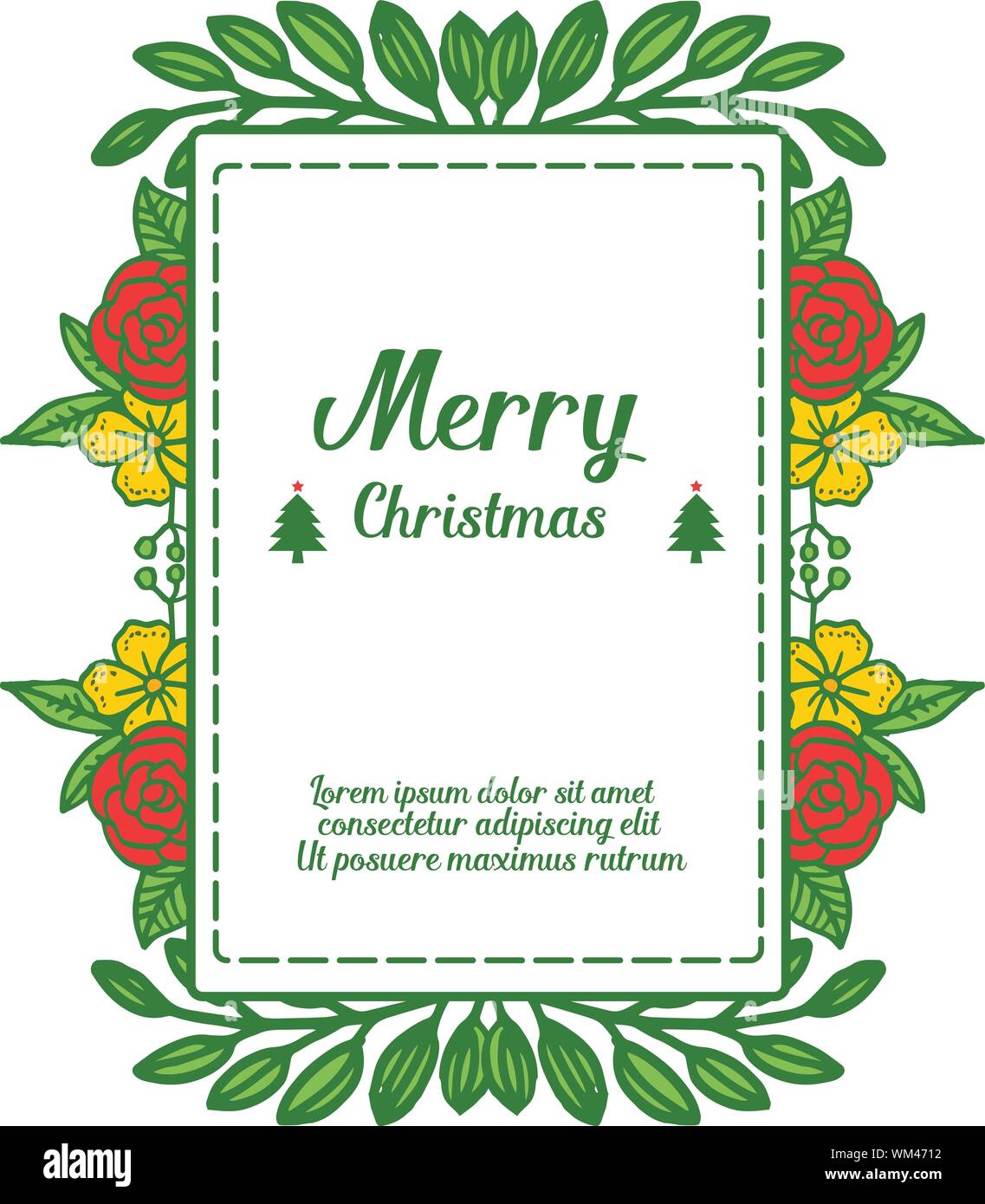 Calligraphy text of merry christmas with decoration of colorful wreath ...