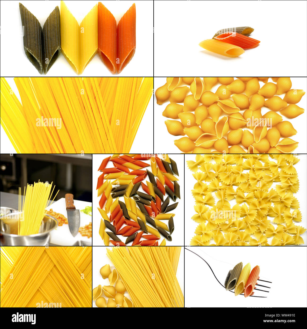 various type of Italian pasta collage on a square frame Stock Photo - Alamy
