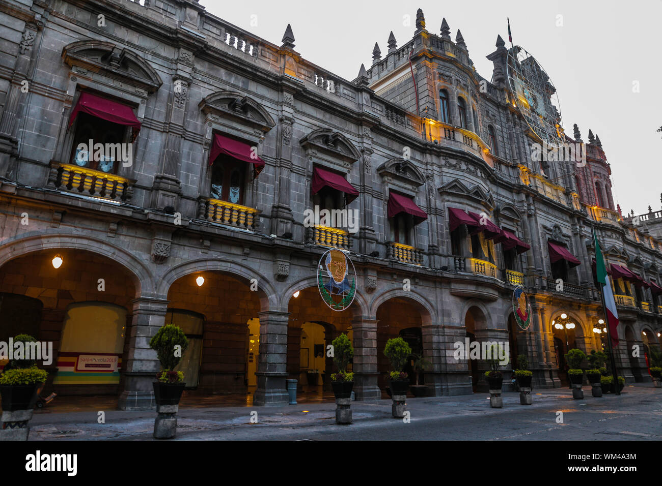 Municipal Palace of Puebla, Puebla. sunrise in the historic center and ...