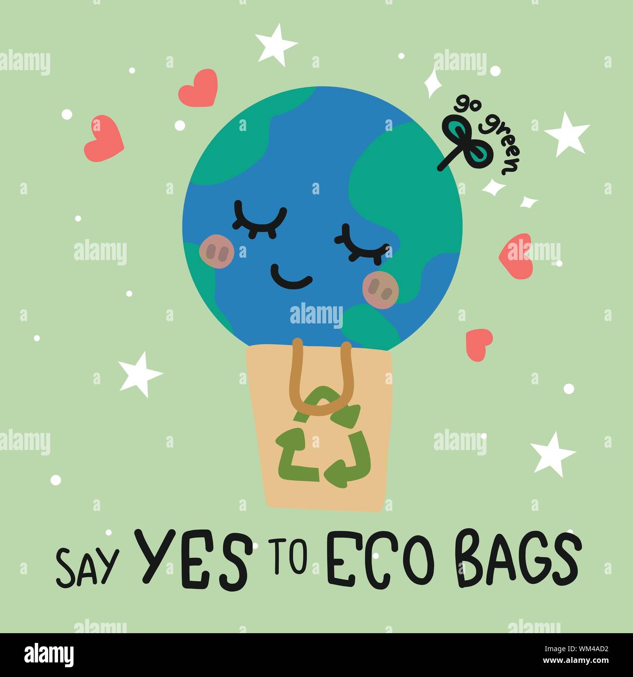 Earth sleep and happy in eco paper bag with word say yes to eco cup ...