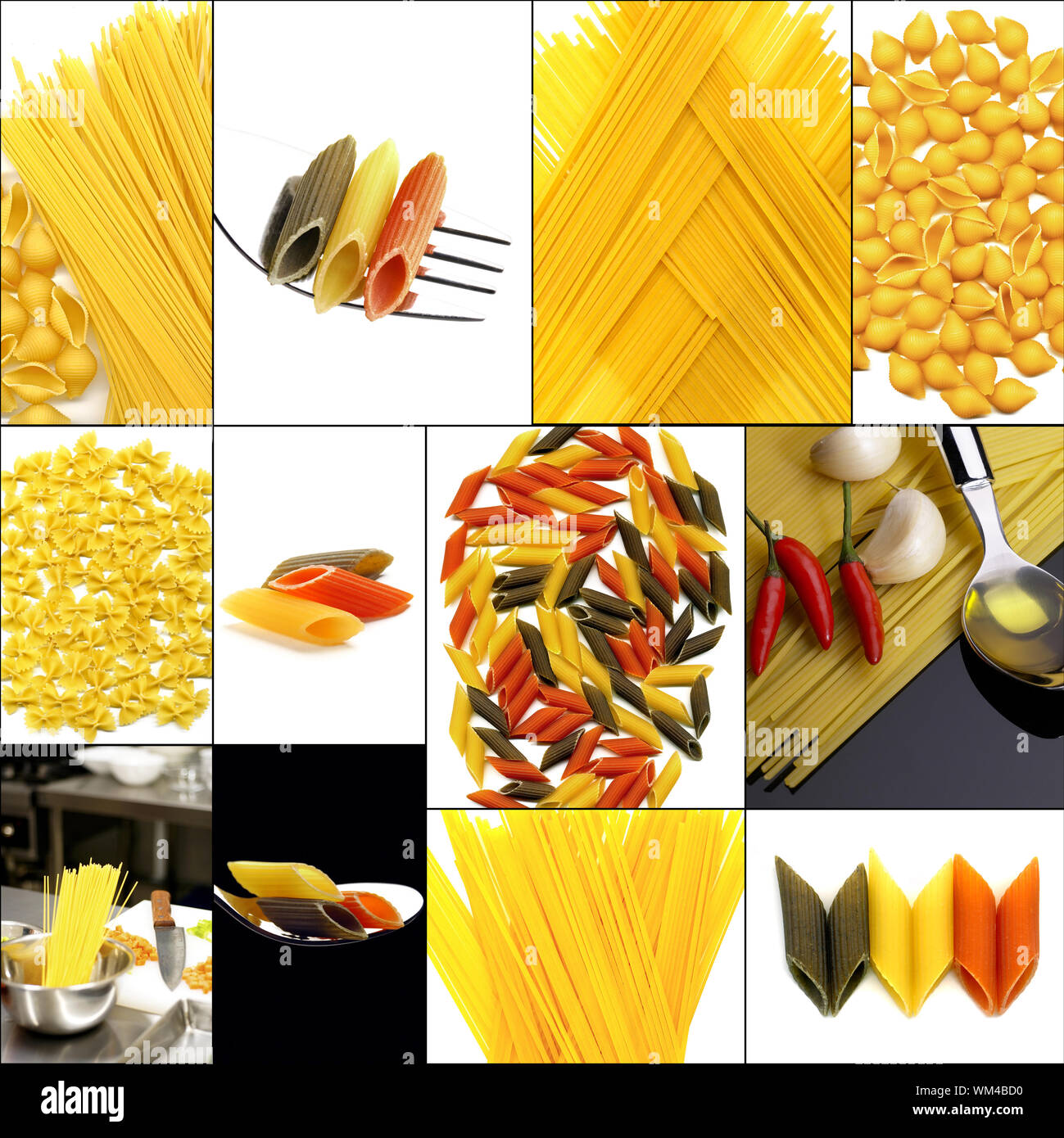 various type of Italian pasta collage on a square frame Stock Photo - Alamy