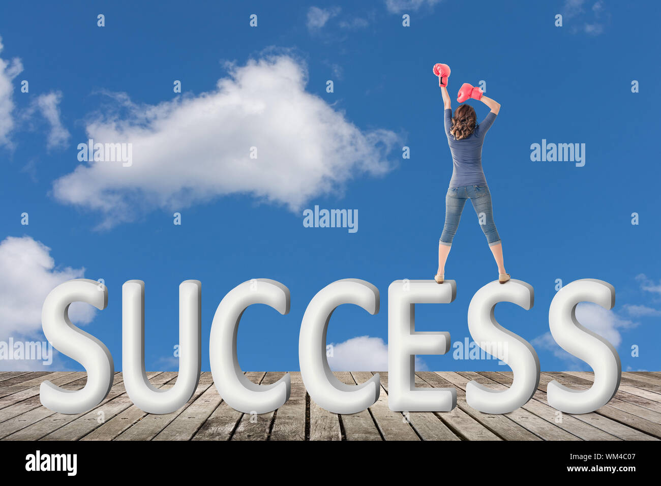 Concept of success with a human with text Stock Photo - Alamy