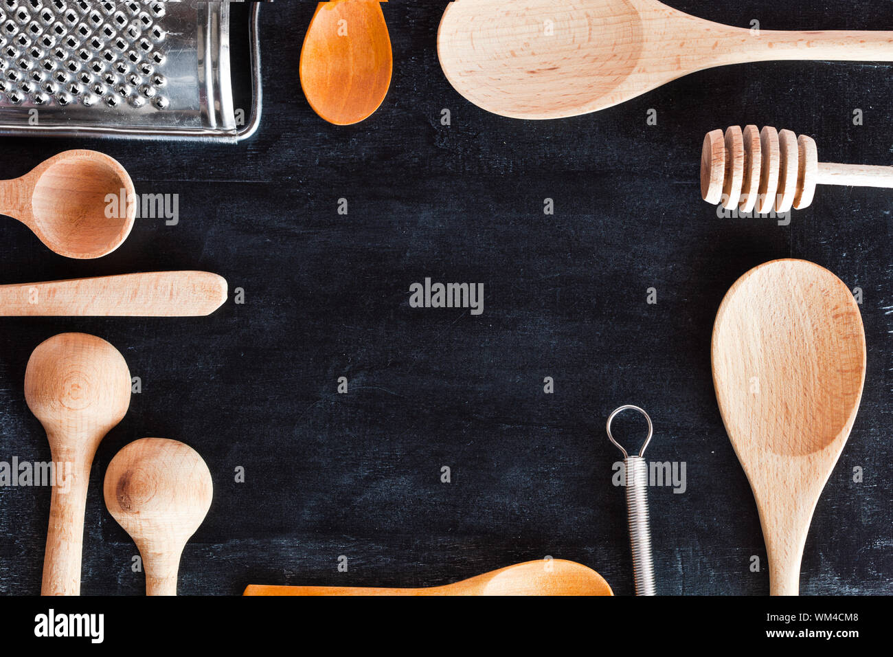 kitchen utensil frame on blackboard background Stock Photo - Alamy