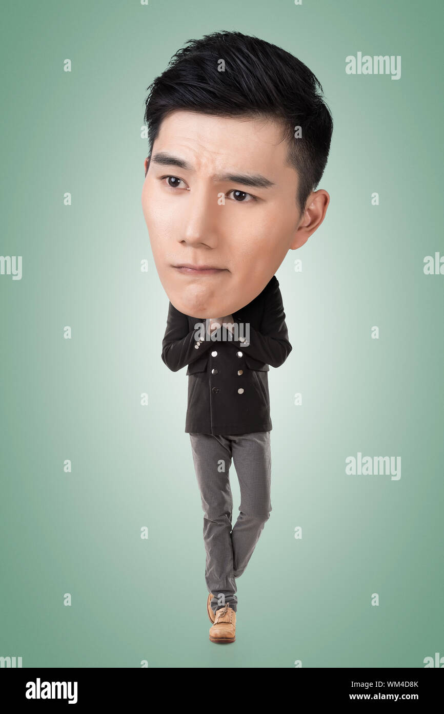 Funny Asian big head man, full length portrait Stock Photo - Alamy