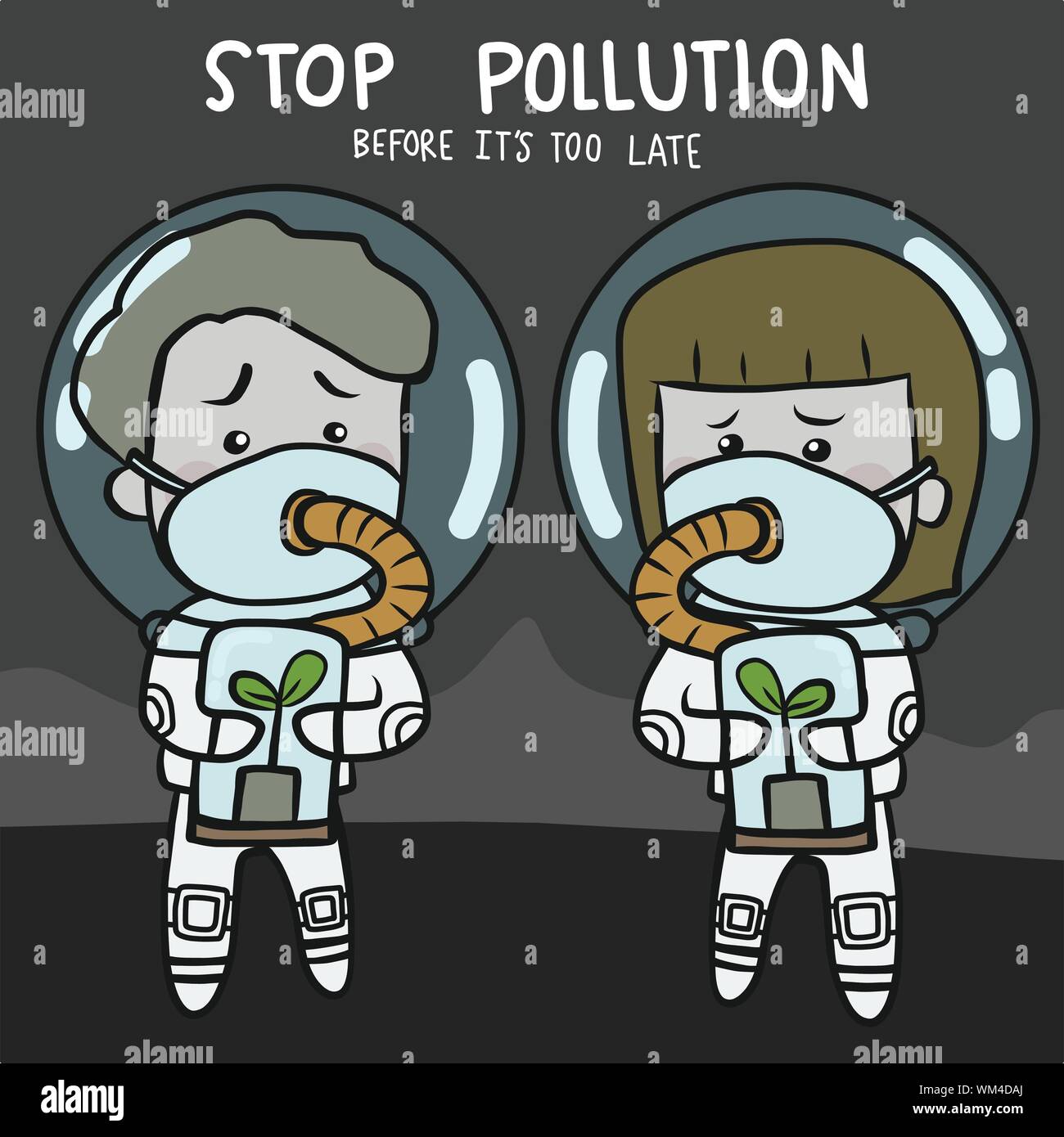 Stop pollution before it's too late future people cartoon character ...