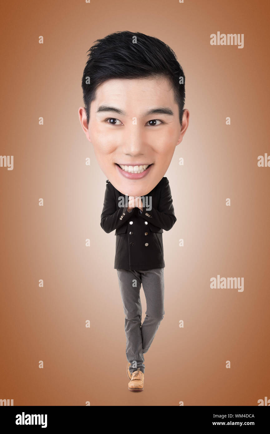 Funny Asian big head man, full length portrait Stock Photo - Alamy