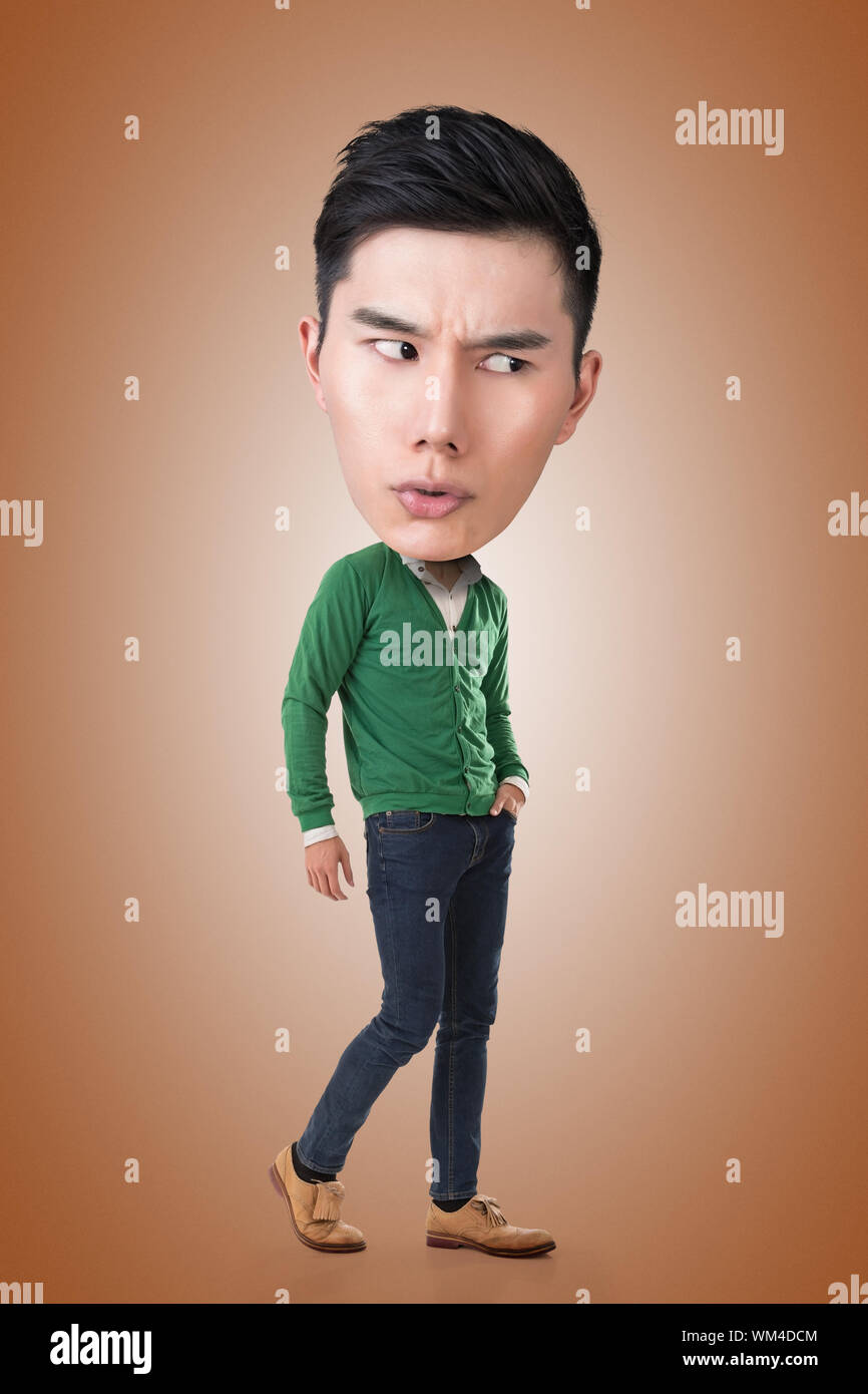 Funny Asian big head man, full length portrait Stock Photo - Alamy