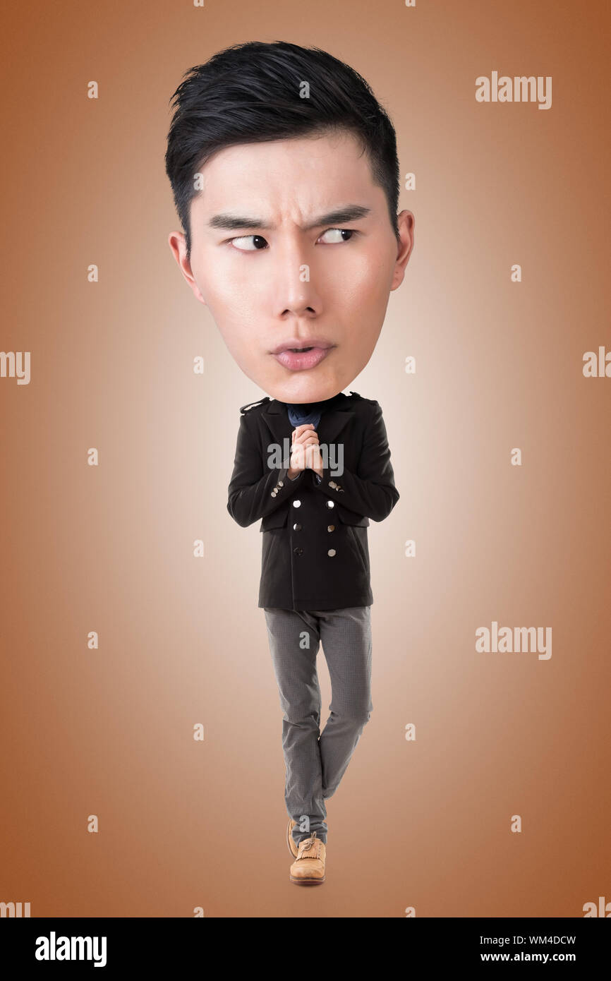 Funny Asian big head man, full length portrait Stock Photo - Alamy