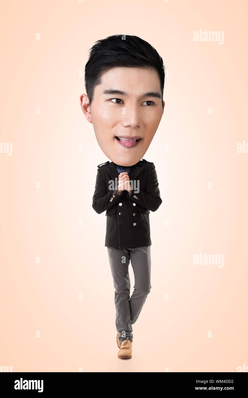 Funny Asian big head man, full length portrait Stock Photo - Alamy