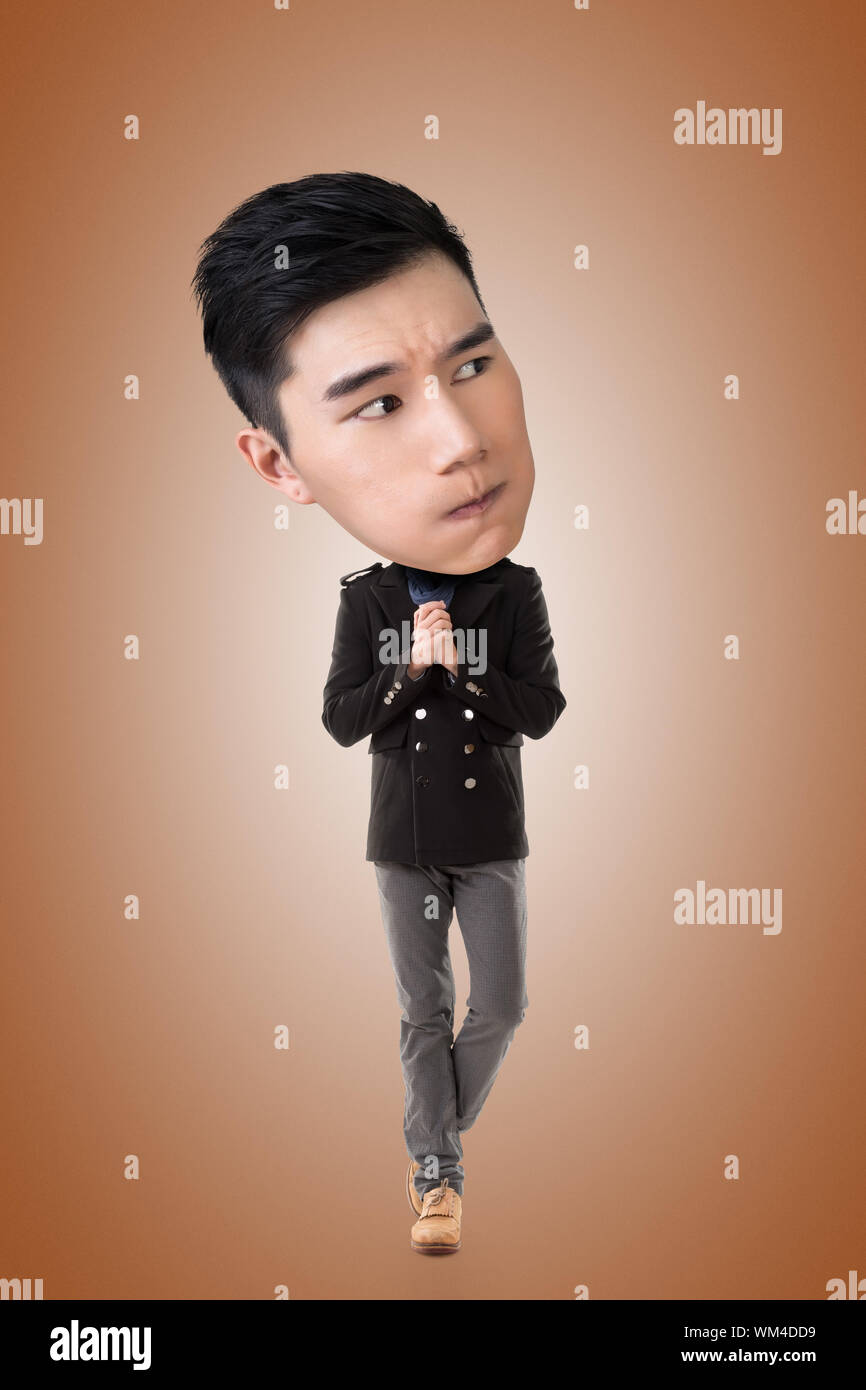 Funny Asian big head man, full length portrait Stock Photo - Alamy