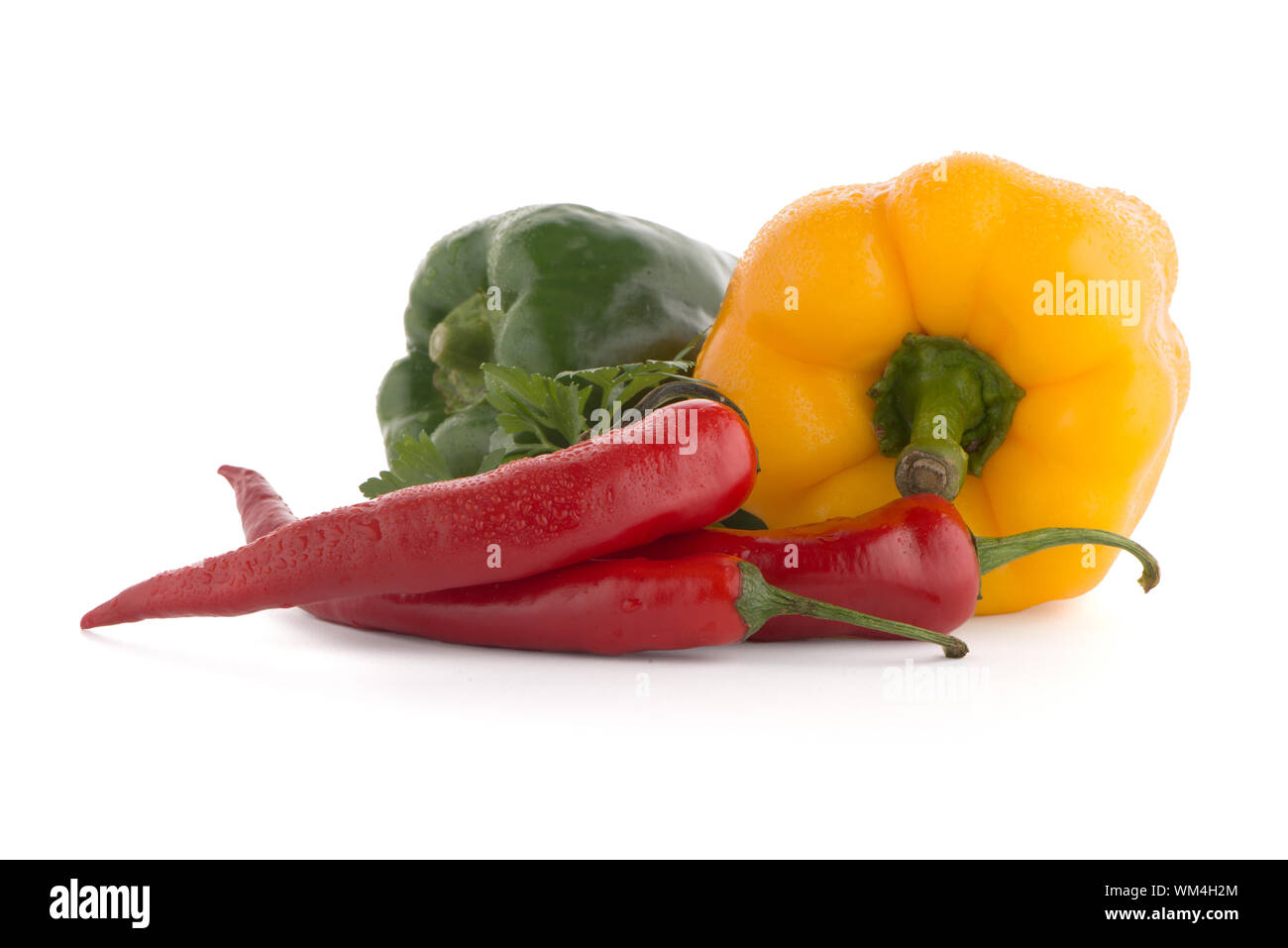 Mediterranean vegetables with red chilli peppers, parsley and bell ...