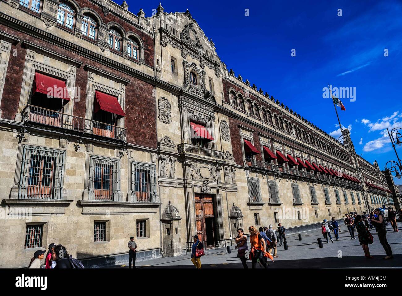 Facade of the National Palace in the zocalo of Mexico City. Historic ...