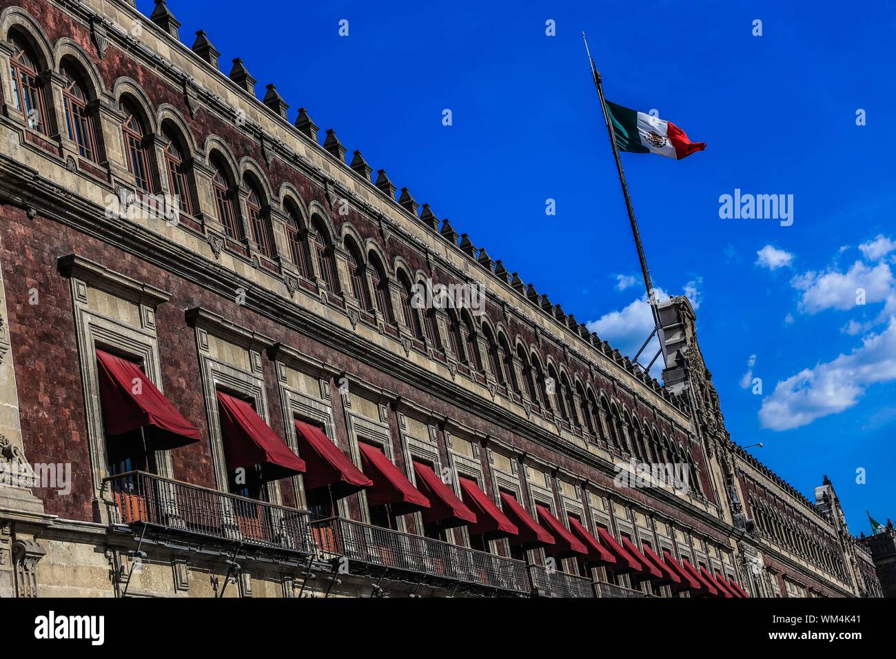 Facade of the National Palace in the zocalo of Mexico City. Historic ...