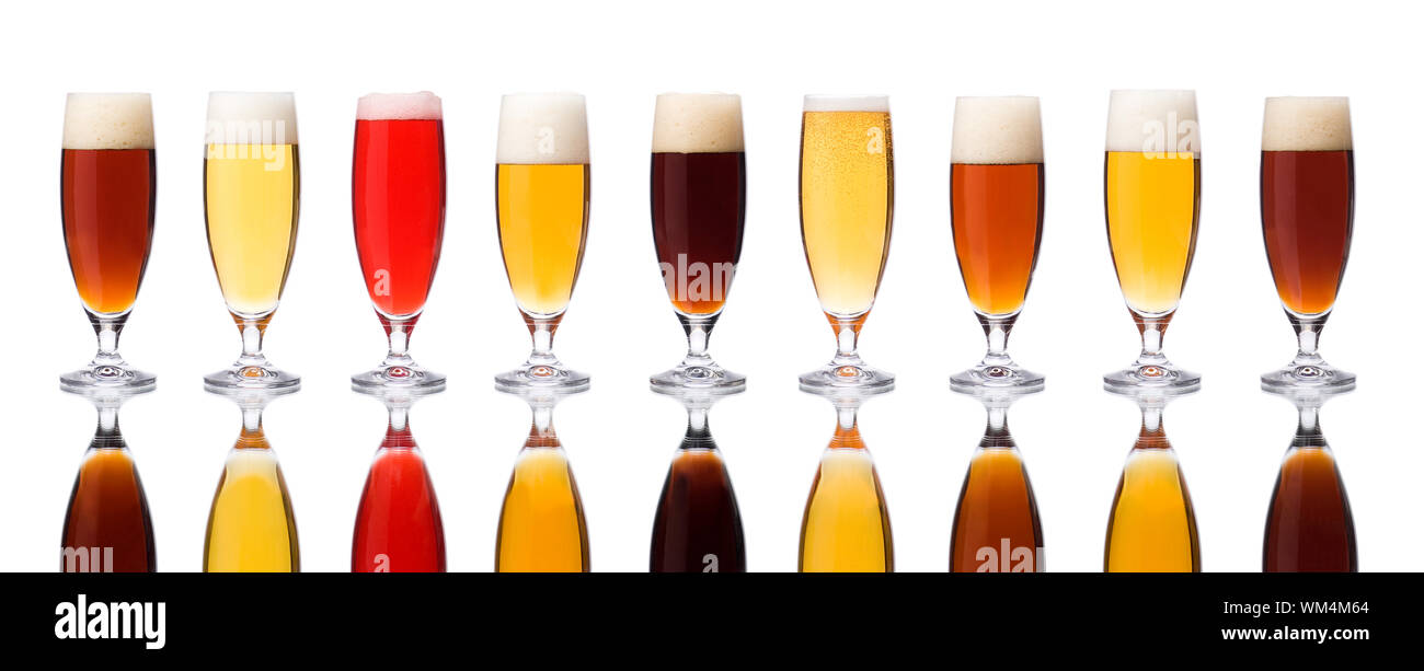 Large group of beers isolated on white background Stock Photo - Alamy