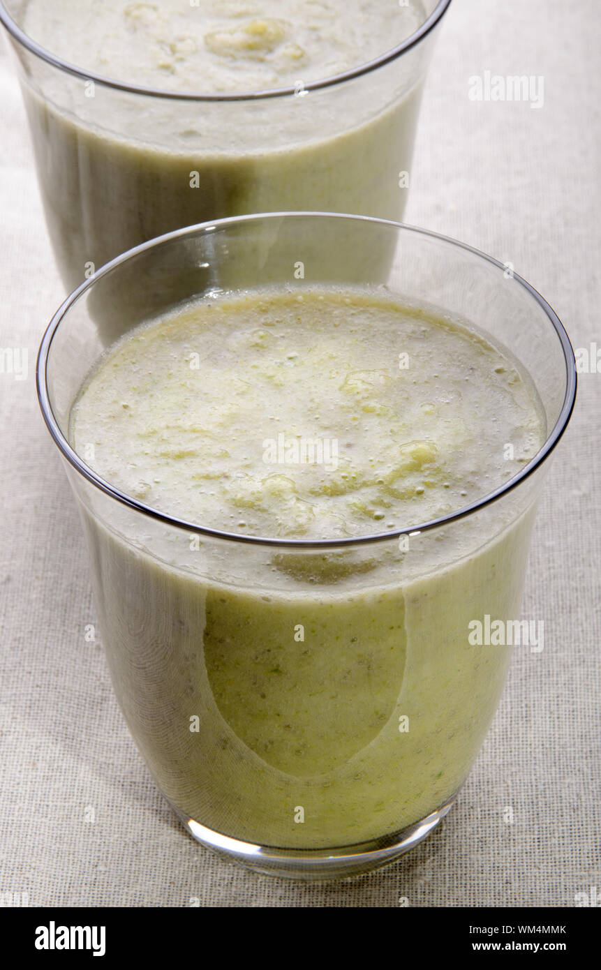 green smoothie made from banana, apple and celery Stock Photo - Alamy