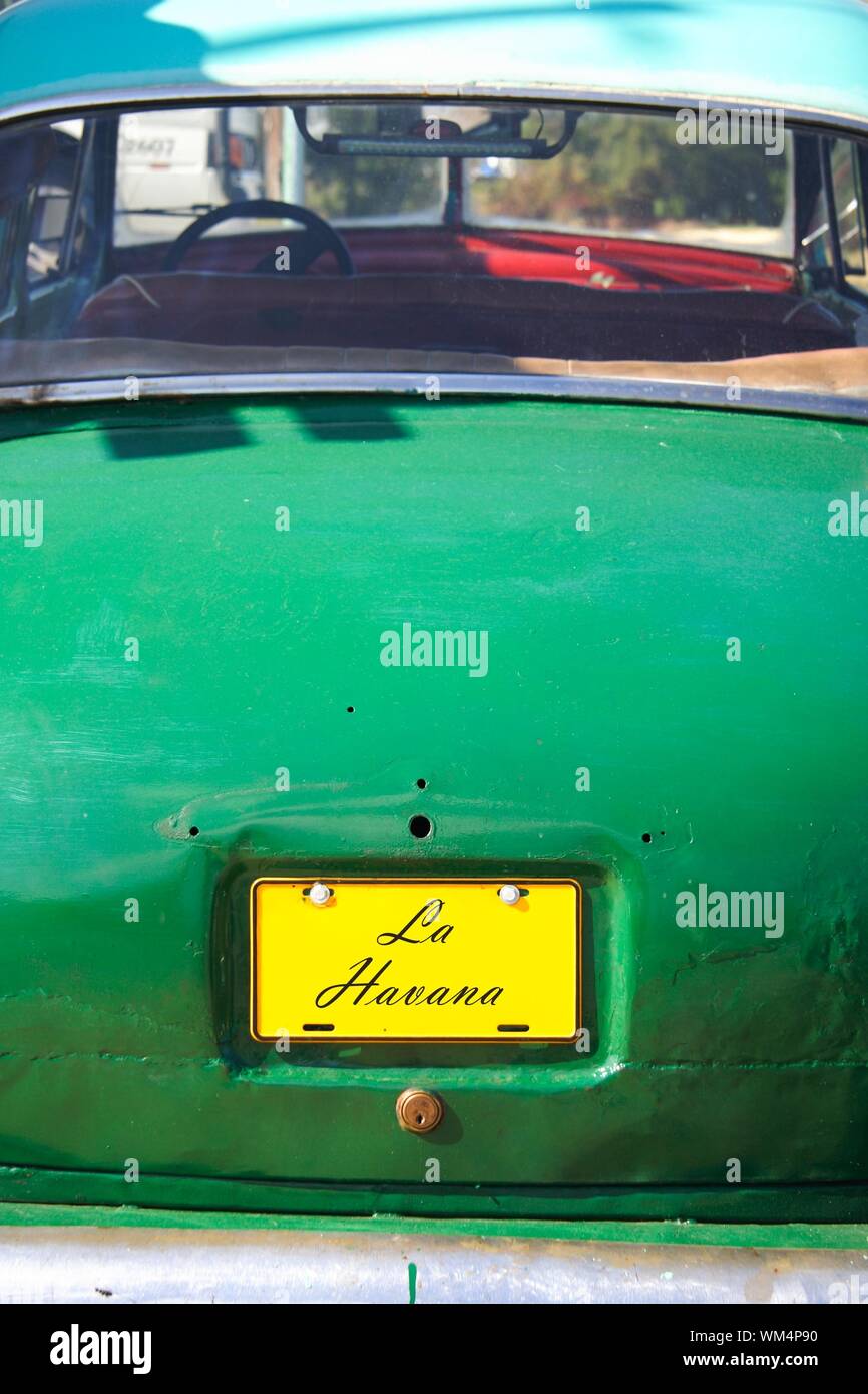 Symbol of cuba with la havana written on the license plate of the car ...