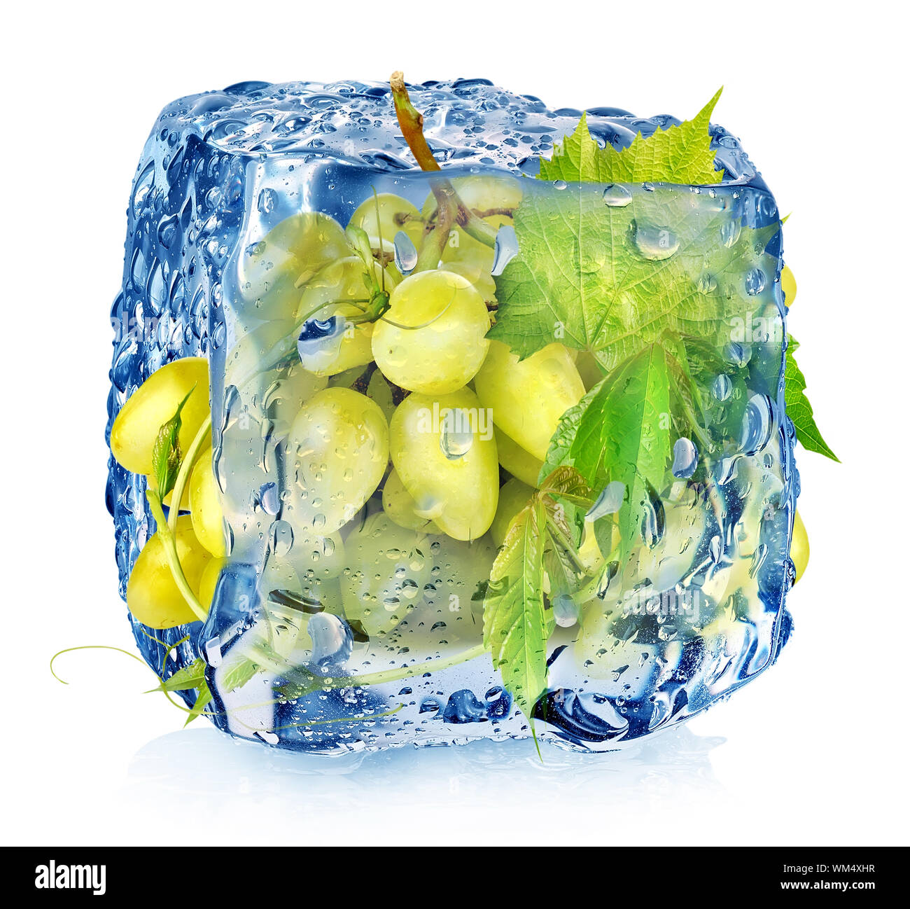 Green grape in ice cube isolated on white Stock Photo - Alamy