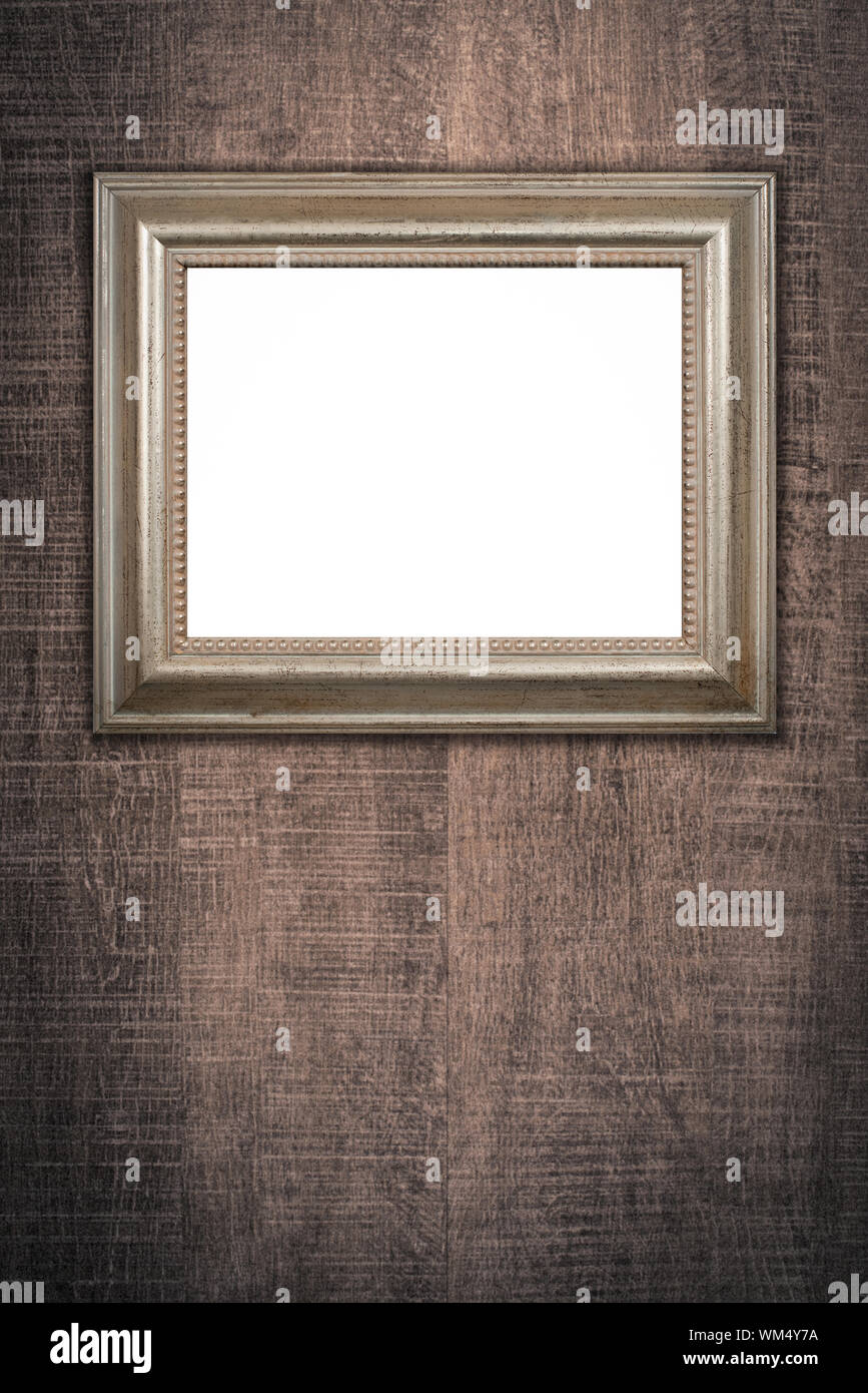 Old picture frame on vintage wood wall Stock Photo - Alamy