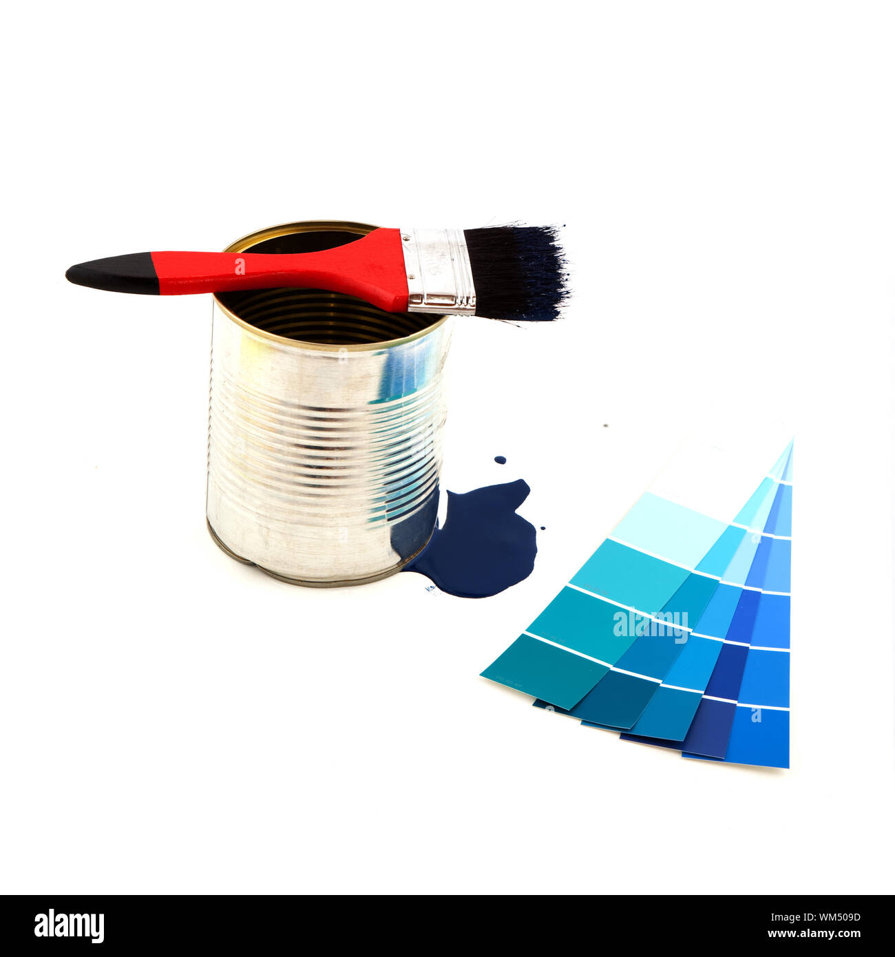 Painting with paint and color samples in blue Stock Photo - Alamy