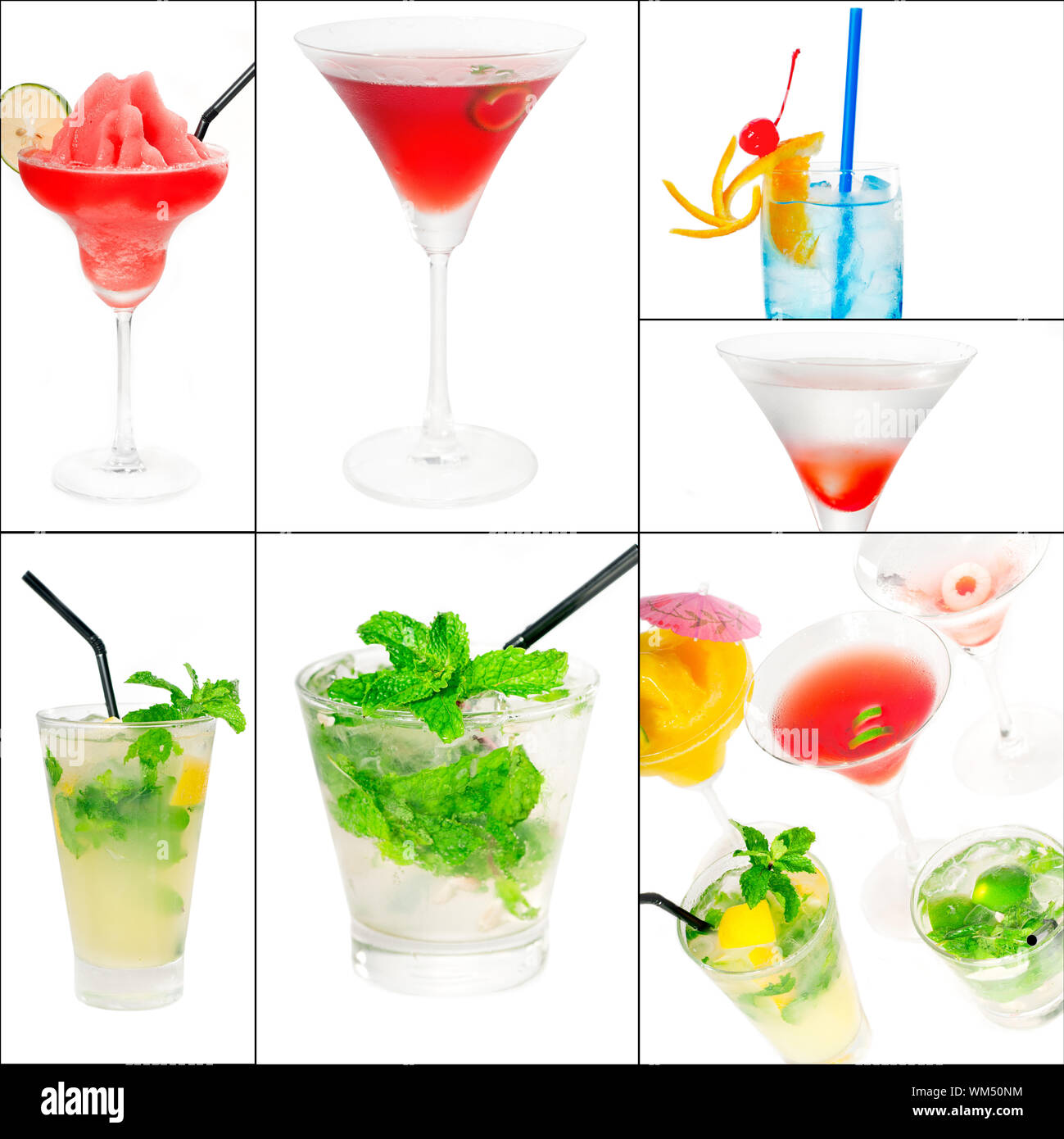 selection of cocktails drinks collage composition nested on a square ...