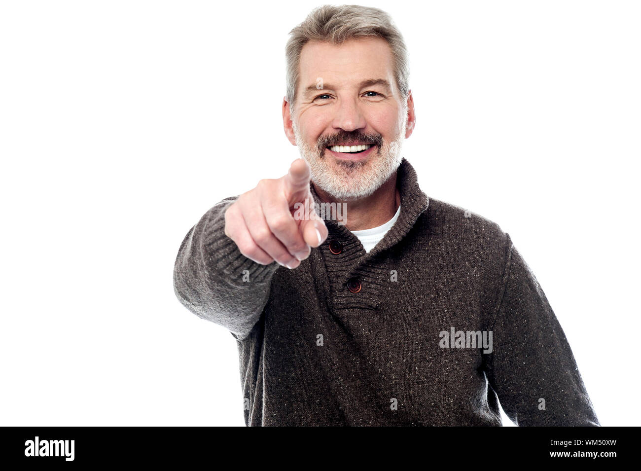 Aged man pointing finger towards to camera Stock Photo - Alamy