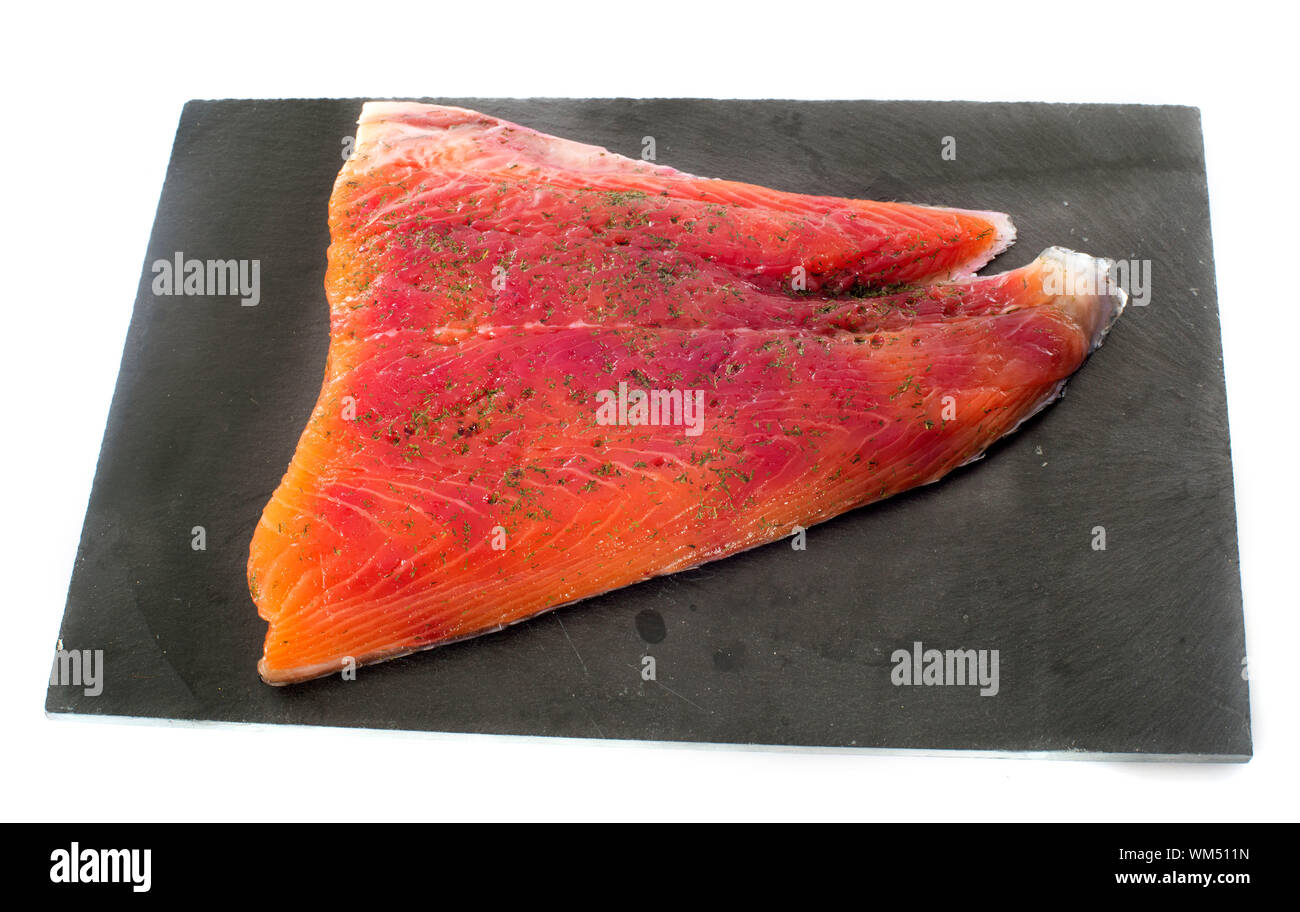 salmon fillet in front of white background Stock Photo - Alamy