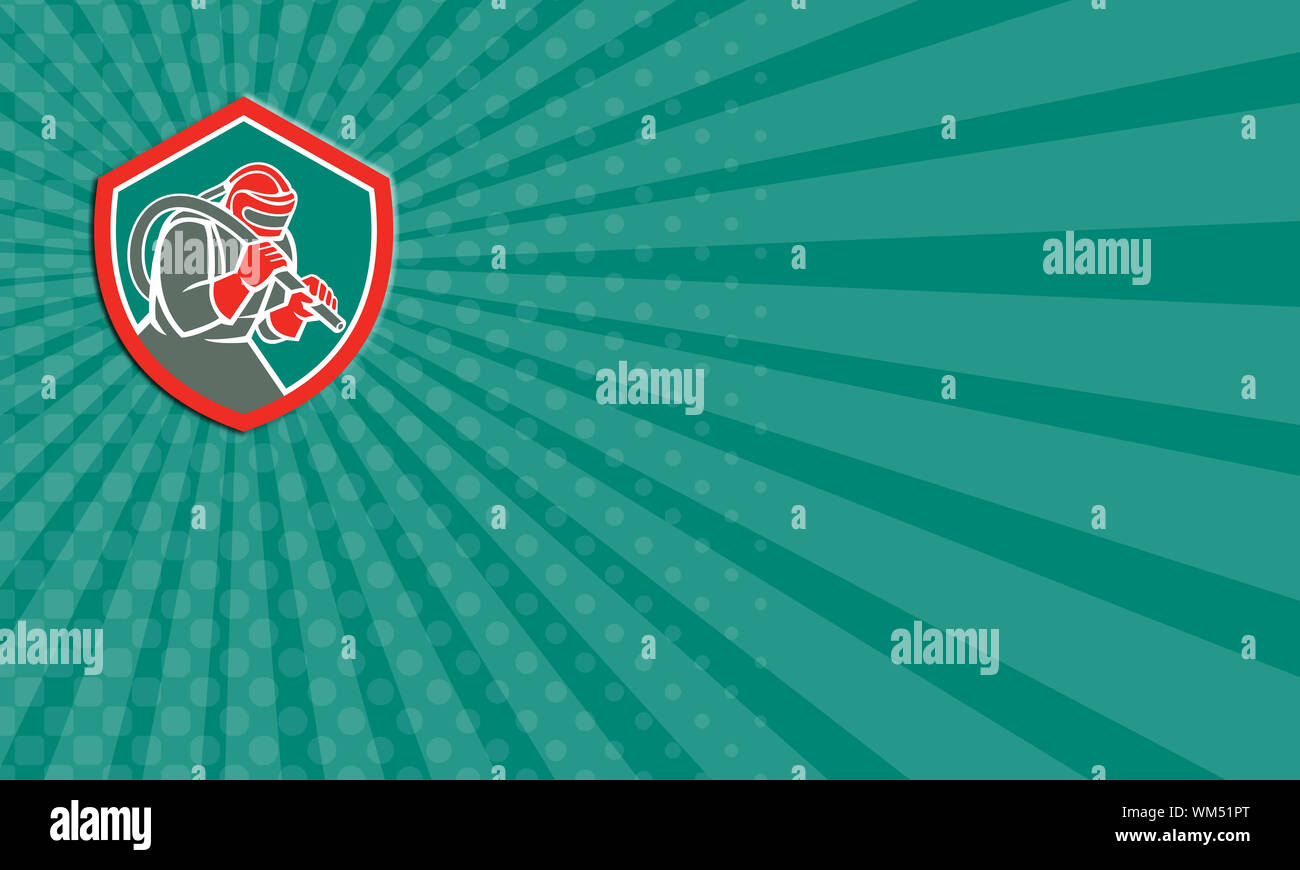 Business card showing illustration of a sandblaster worker holding ...