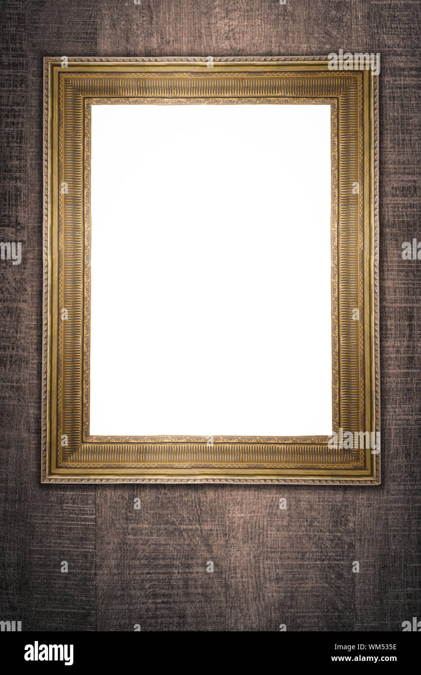 Old picture frame on vintage wood wall Stock Photo - Alamy