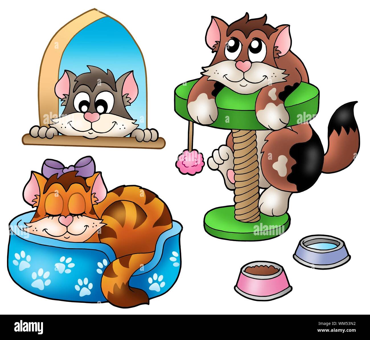 Cute cats collection - color illustration Stock Photo - Alamy