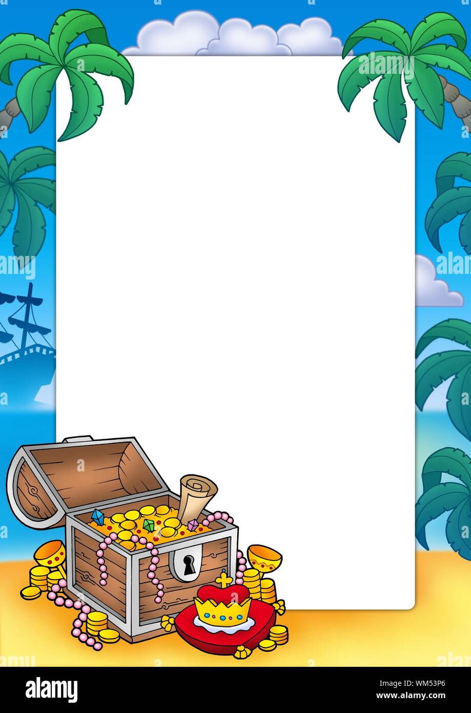 Frame with big treasure chest - color illustration Stock Photo - Alamy