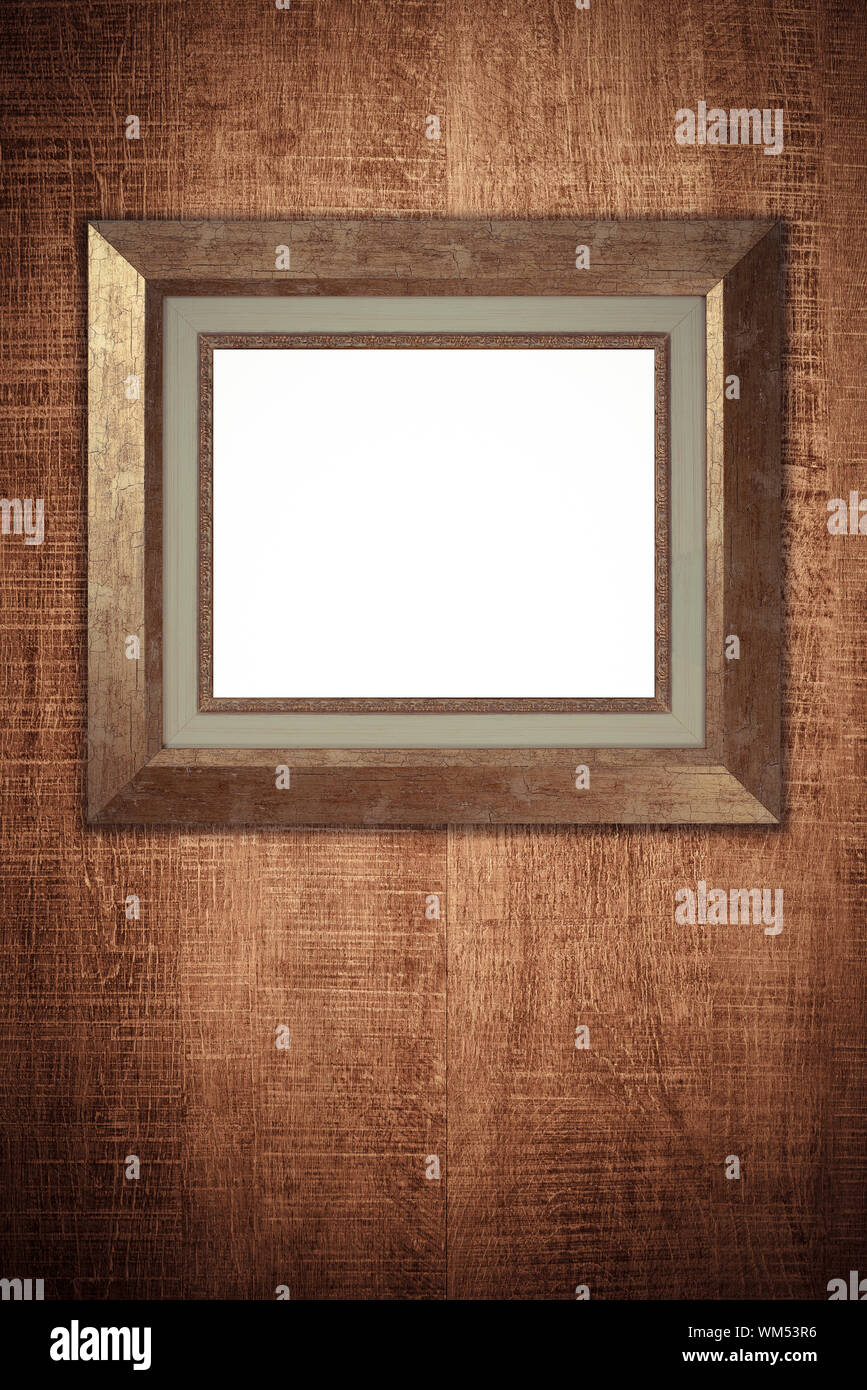 Old picture frame on vintage wood wall Stock Photo - Alamy