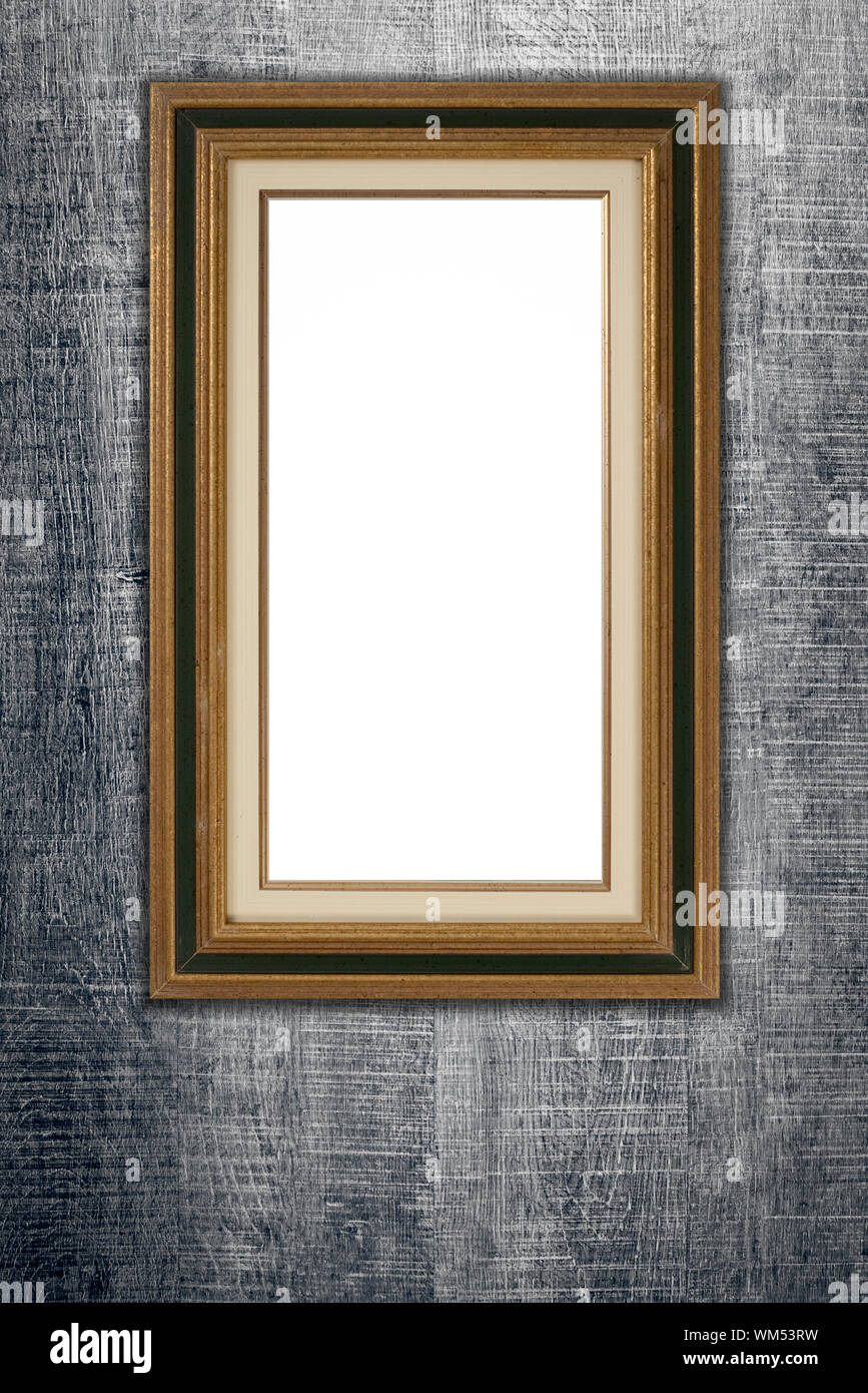 Old picture frame on vintage wood wall Stock Photo - Alamy