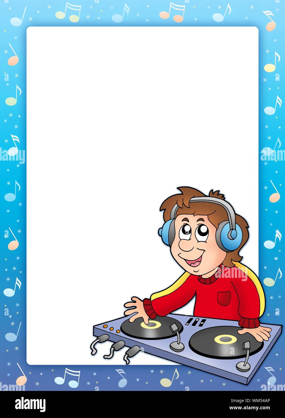 Music frame with cartoon DJ boy - color illustration Stock Photo - Alamy